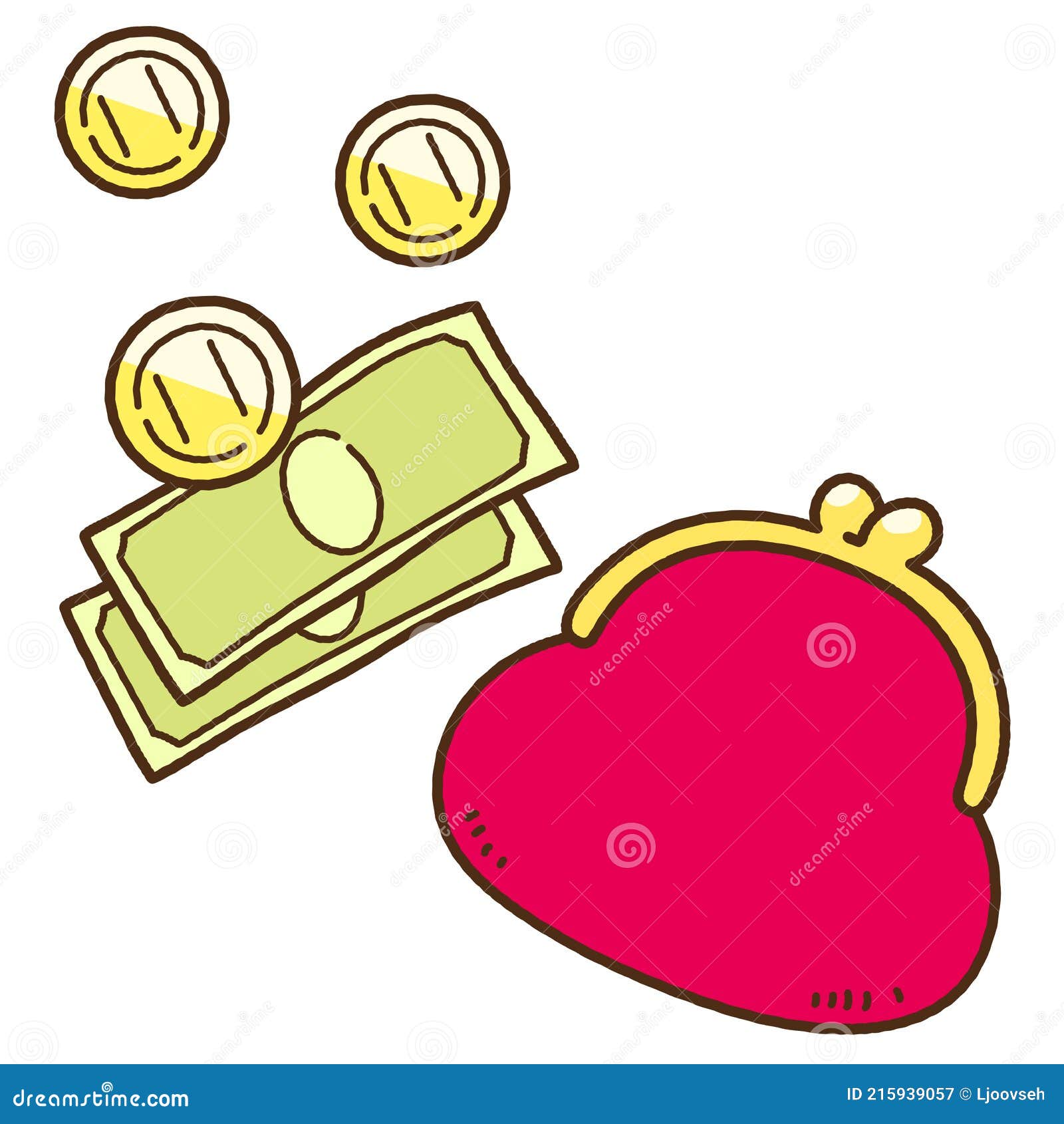 Simple Hand Drawn Wallet and Money Outlined Stock Vector - Illustration ...