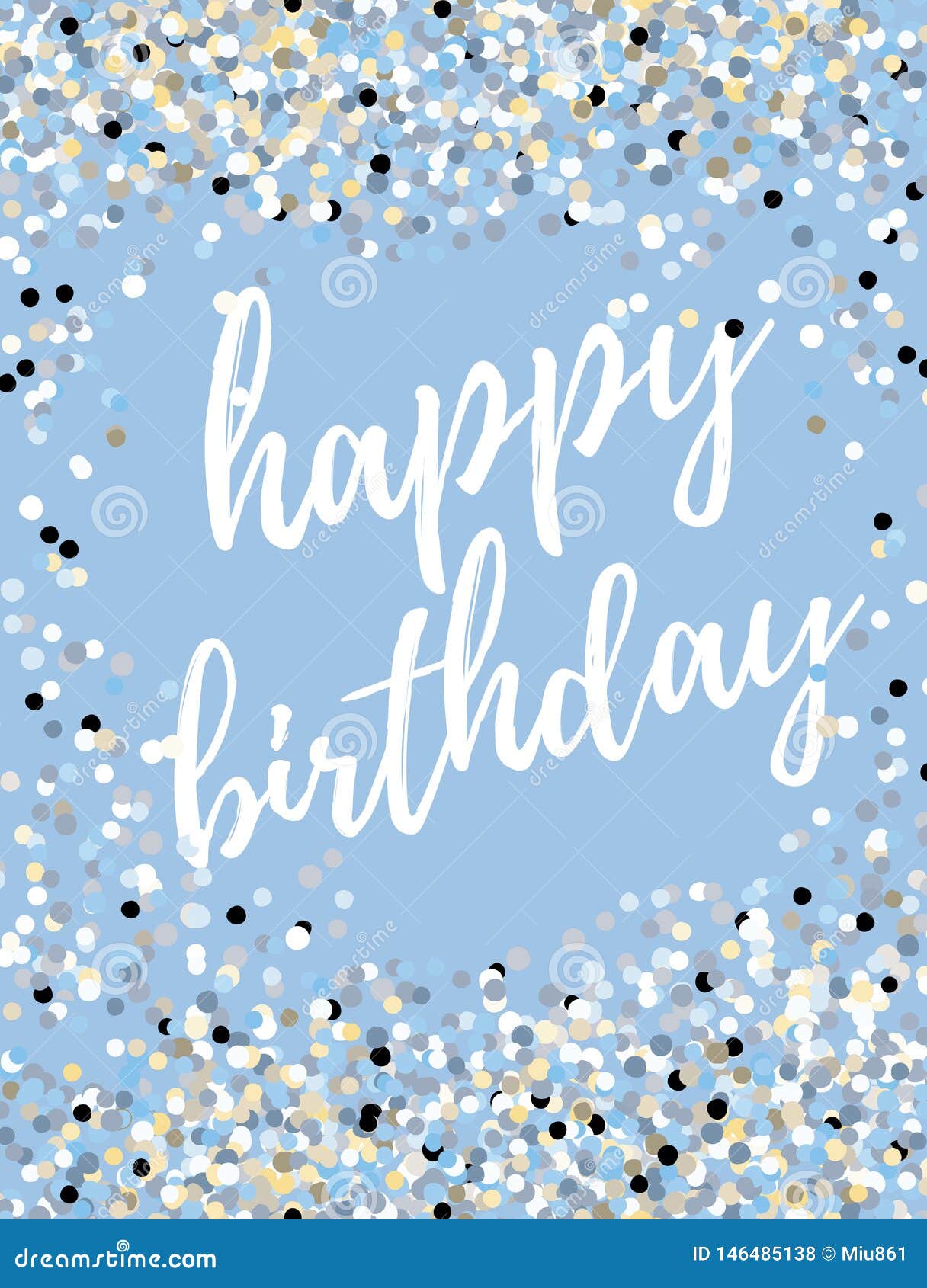 Simple Happy Birthday Vector Card with Confetti Rain on a Light Blue ...