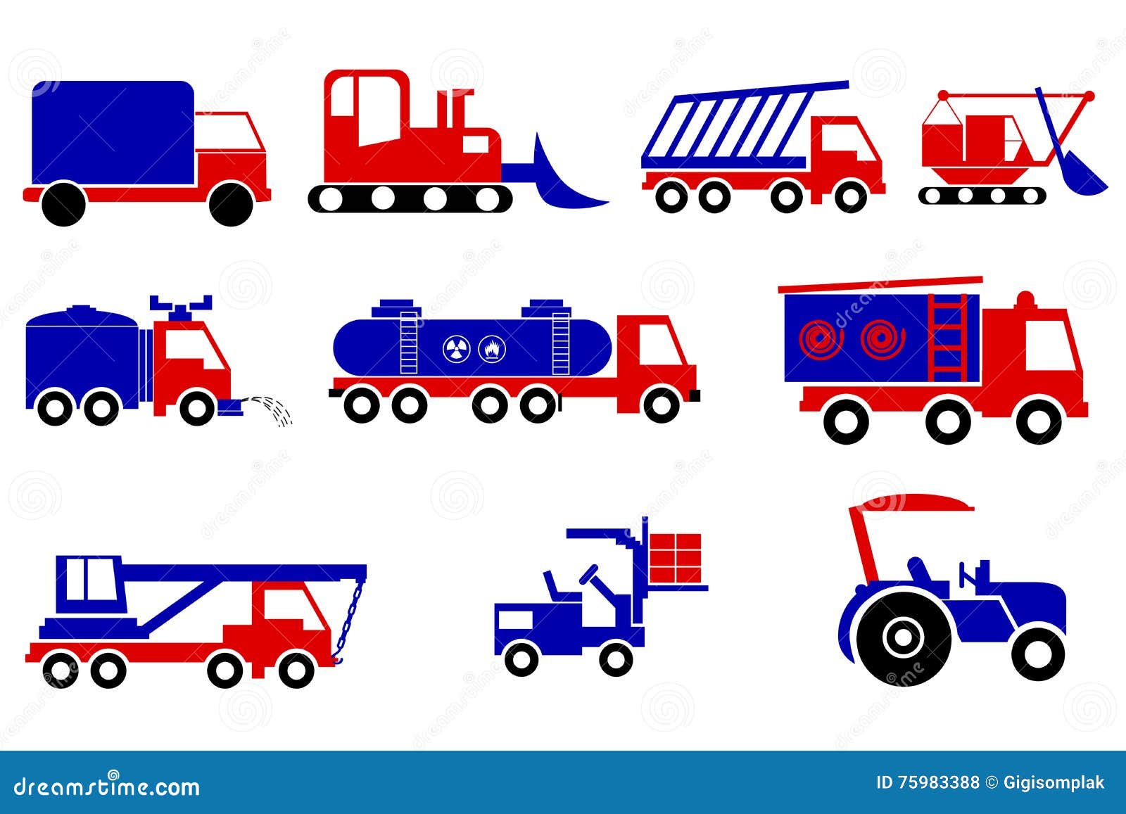 Simple Heavy Vehicles, Isolated on White Stock Vector - Illustration of ...