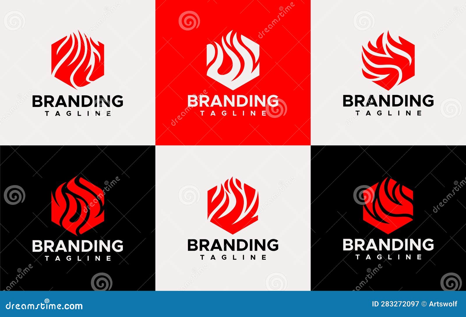 Simple Hexagonal Fire Smoke Logo Design Set. Modern Polygon Flame Gas ...