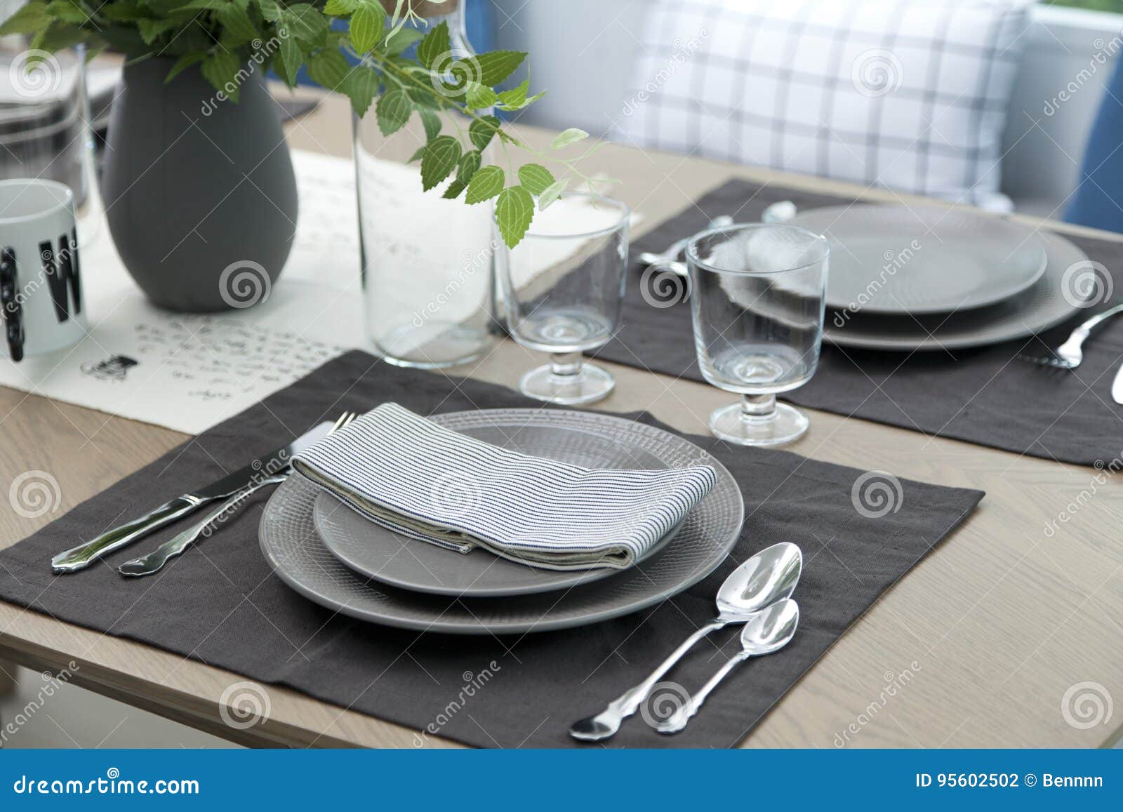 Simple home table setting stock photo. Image of event - 95602502