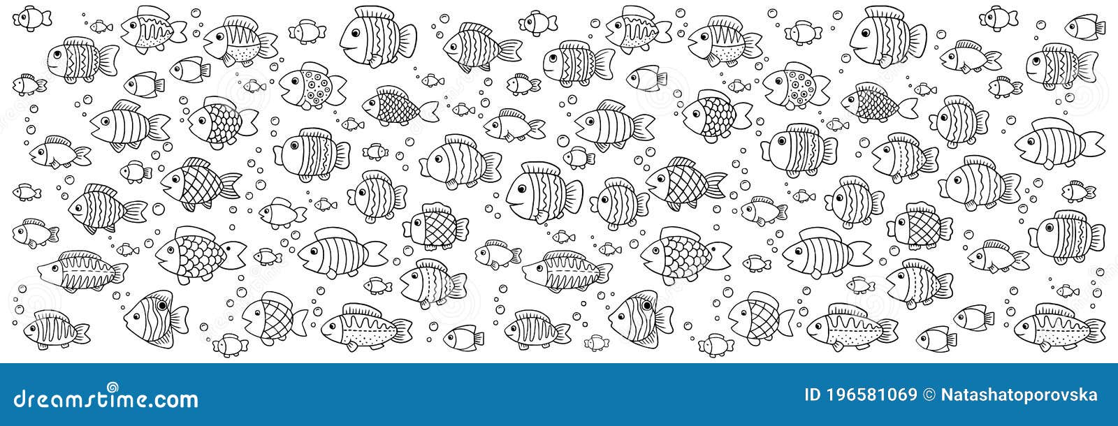 Doodle Fish Cartoon Background Set. Isolated White Background Royalty ...