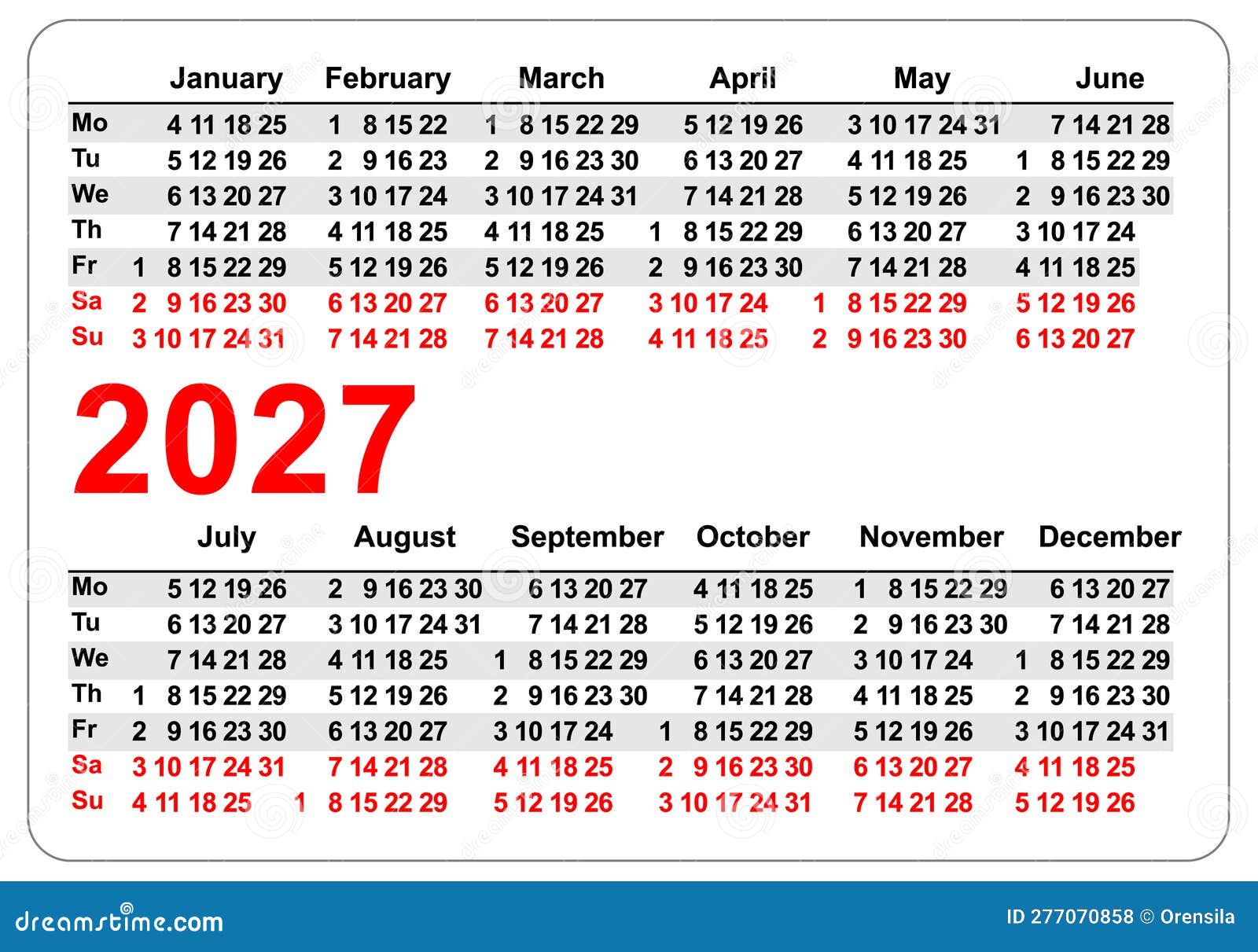 Simple Horizontal Calendar For 2019, 2020, 2021, 2022, 2023 And 2024 ...