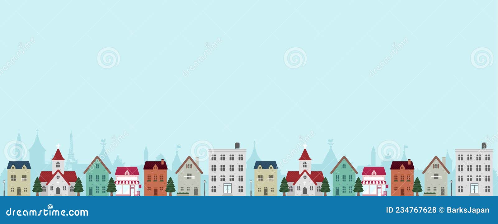 Simple Horizontal Townscape Vector Banner Illustration Stock Vector ...
