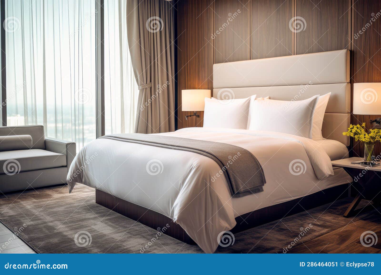 Simple Hotel Room with a Double Bed Stock Illustration - Illustration ...