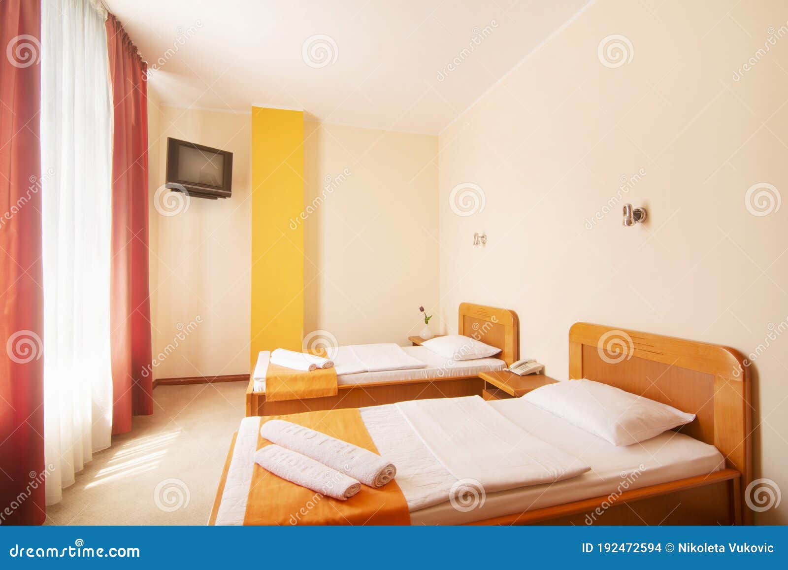 Simple Hotel Room with Two Beds Stock Photo - Image of home ...