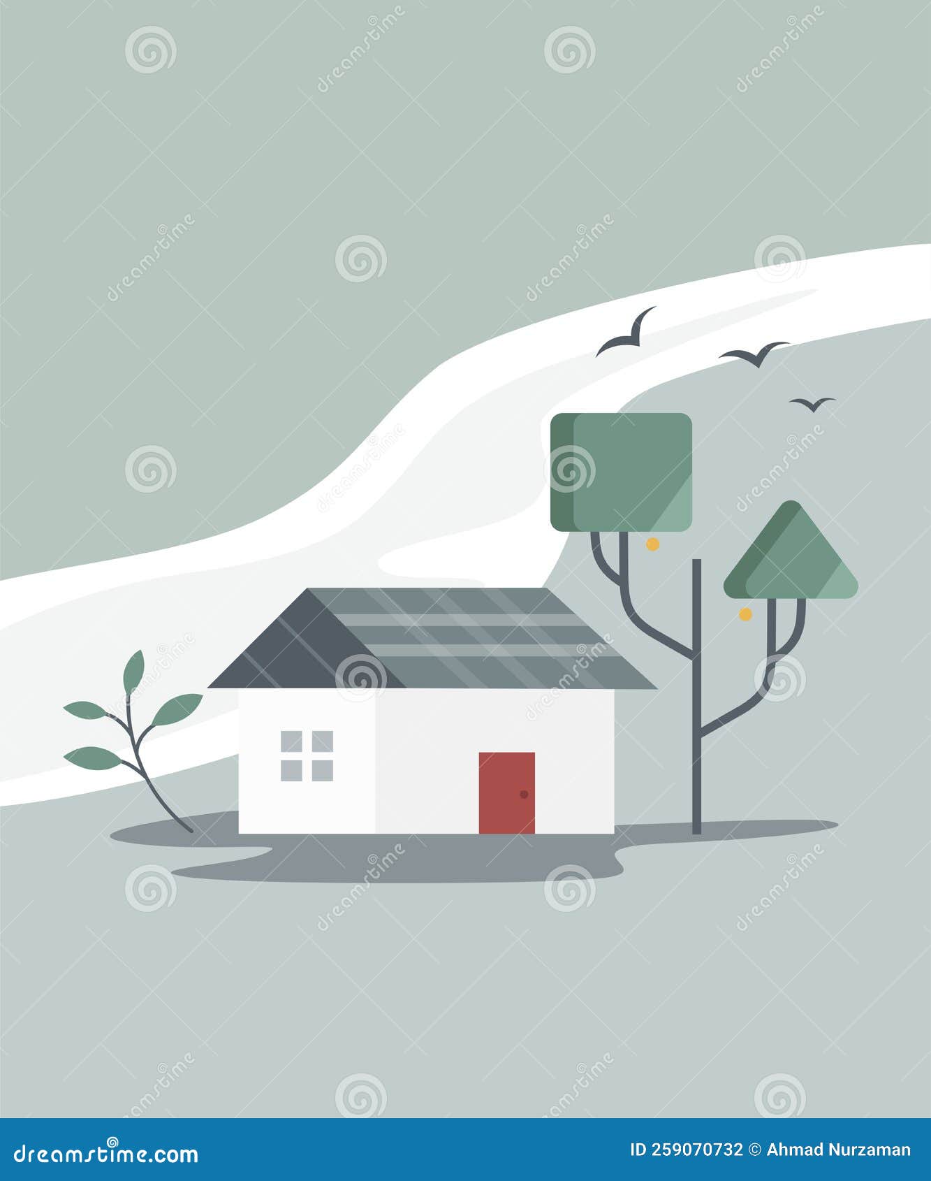 Simple House Illustration by the River Stock Illustration ...