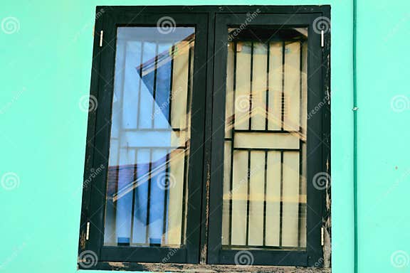 Simple House Windows Made of Wood Stock Image - Image of green, wall ...