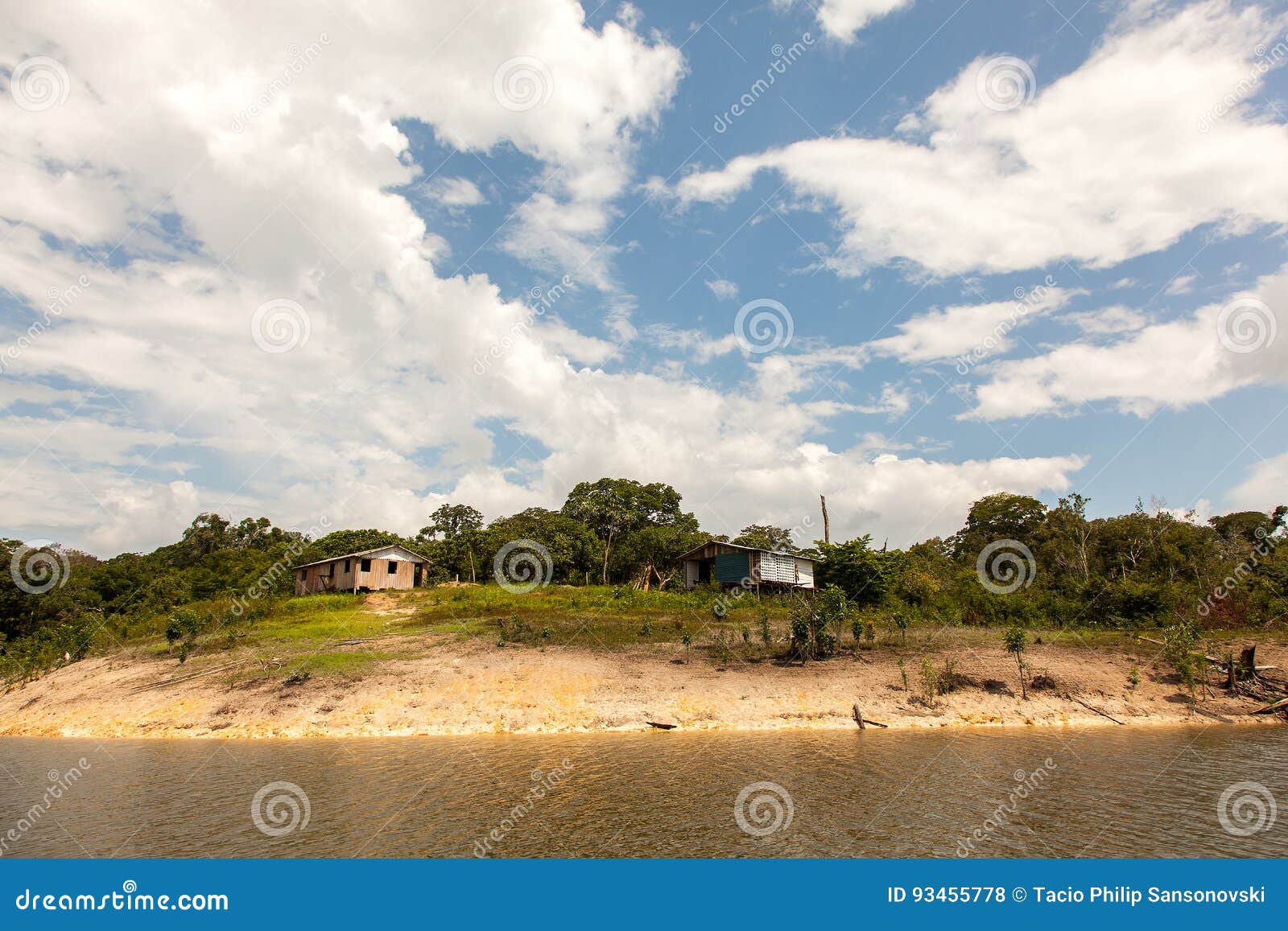 Simple Houses on Amazon River Island Stock Photo - Image of house ...