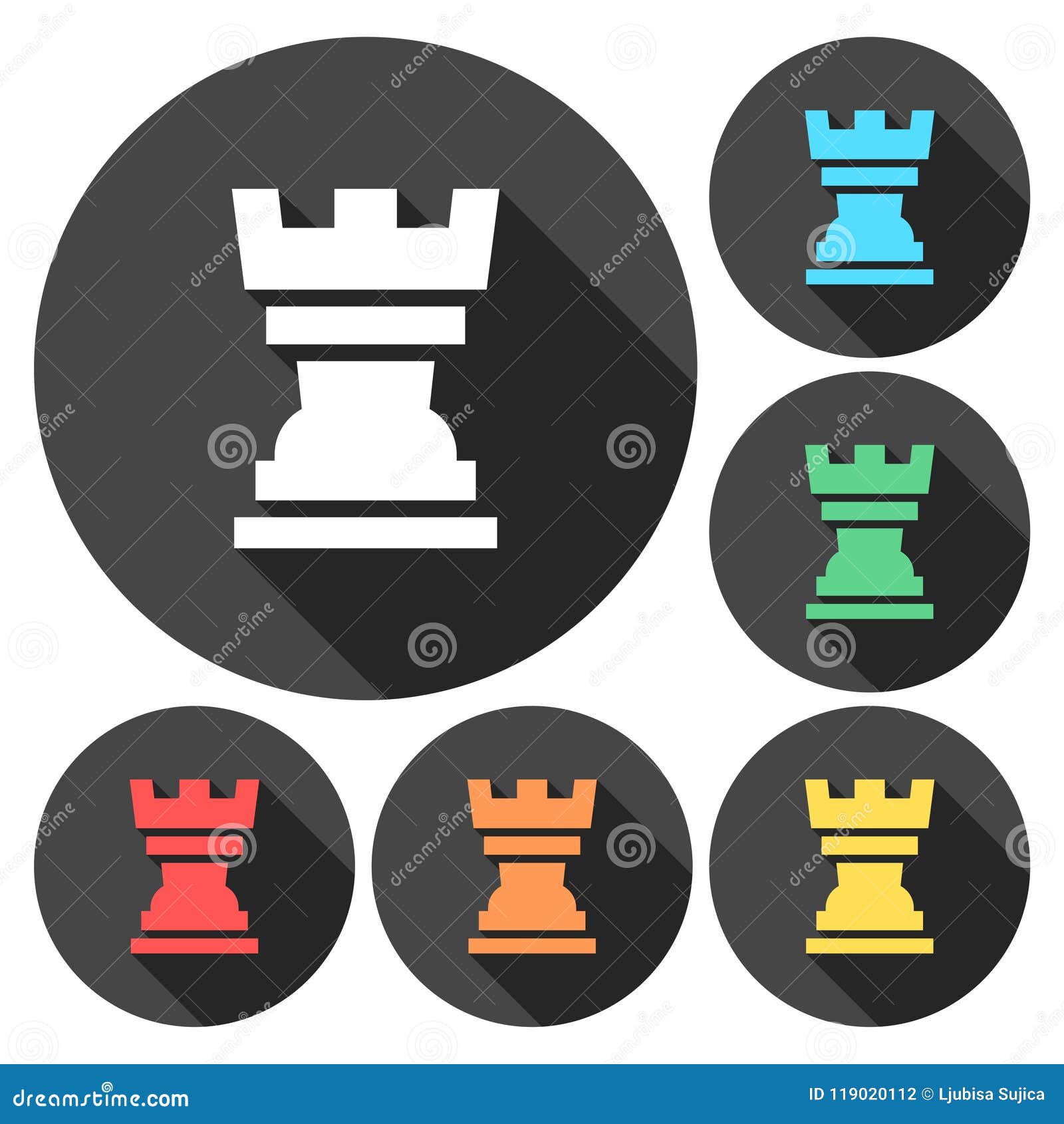 Simple Icon Chess Rook Set with Long Shadow Stock Vector - Illustration ...