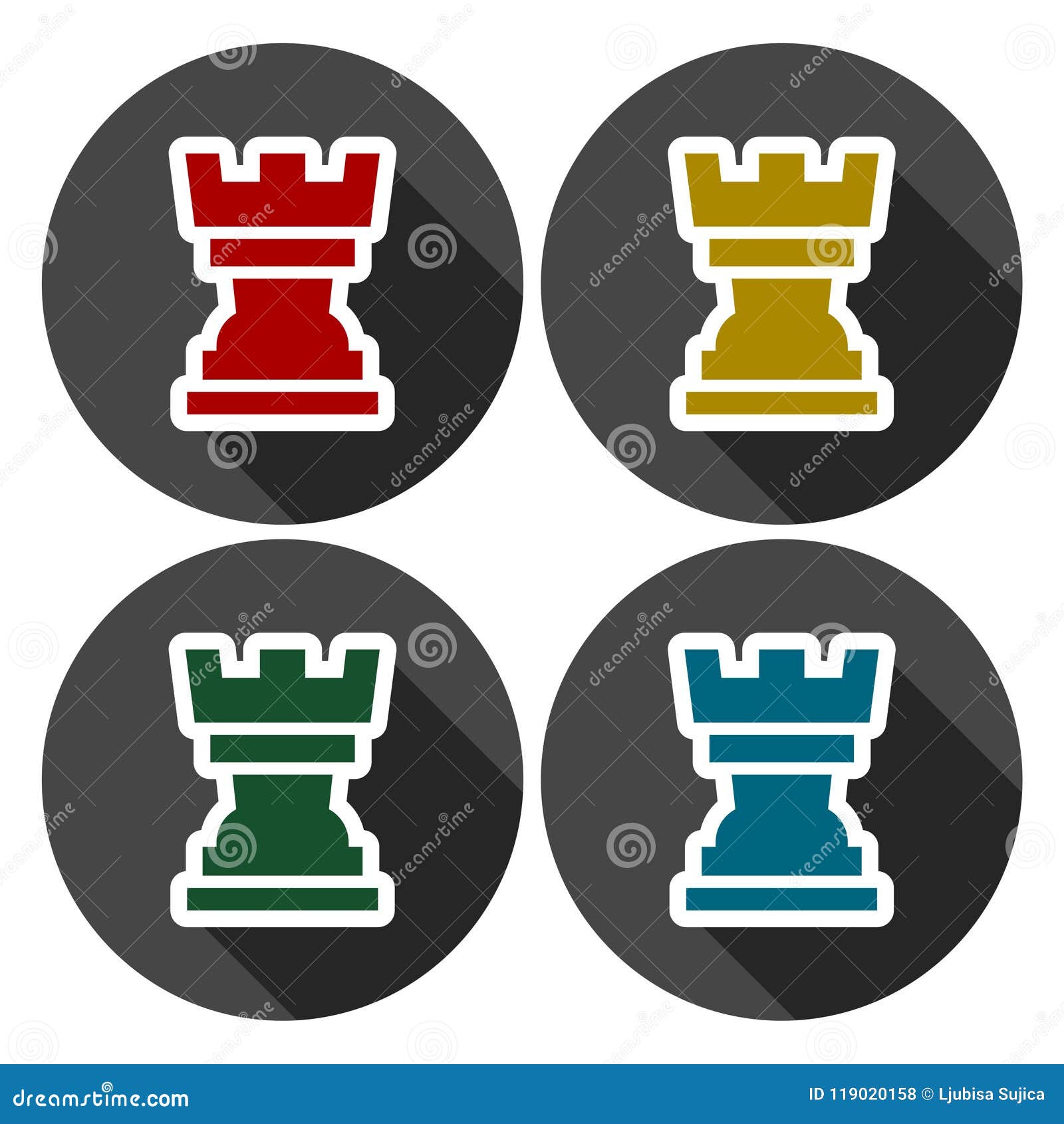 Simple Icon Chess Rook Set with Long Shadow Stock Vector - Illustration ...