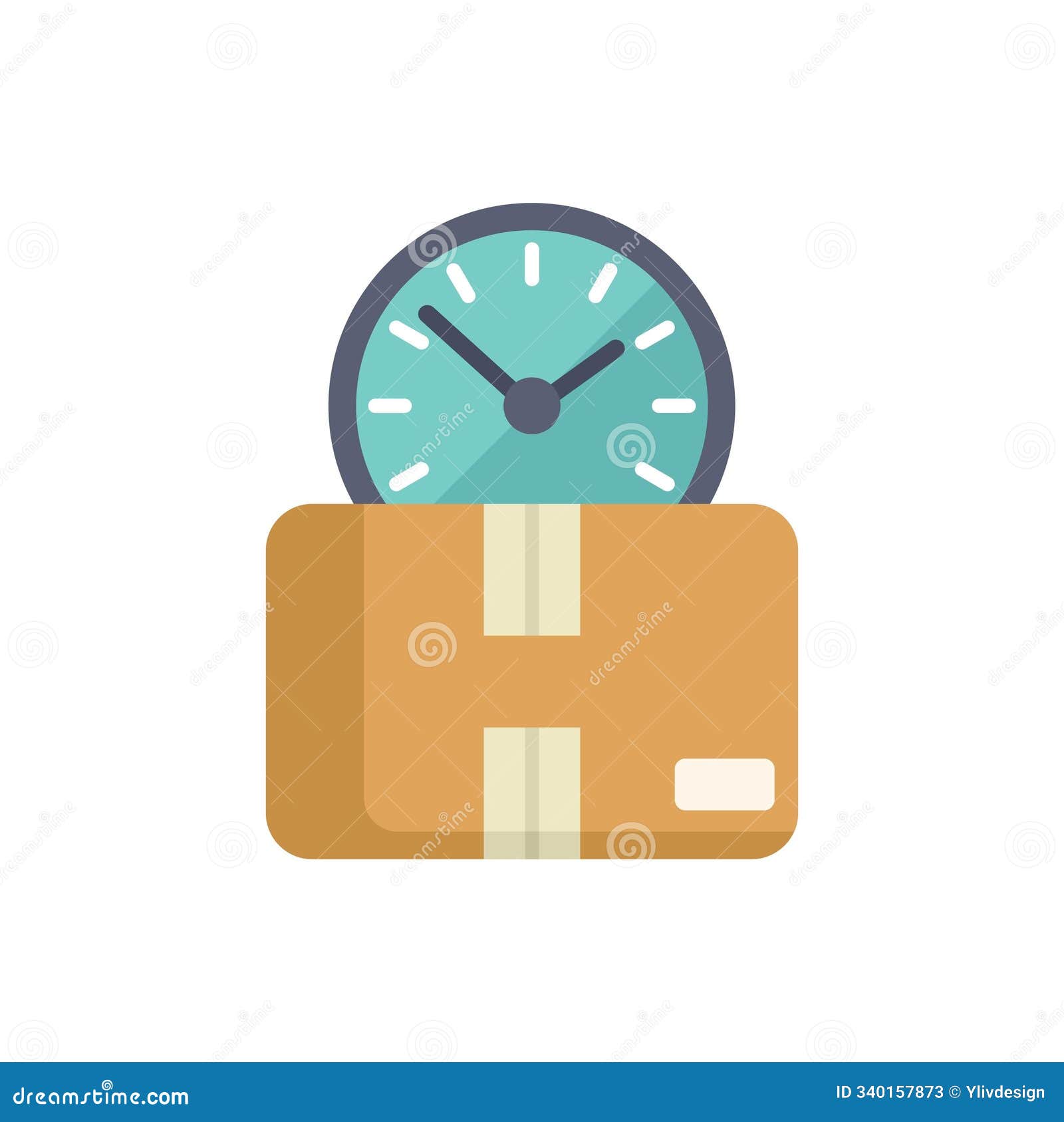 Clock Resting on a Cardboard Box Symbolizing Fast Delivery Time Stock ...
