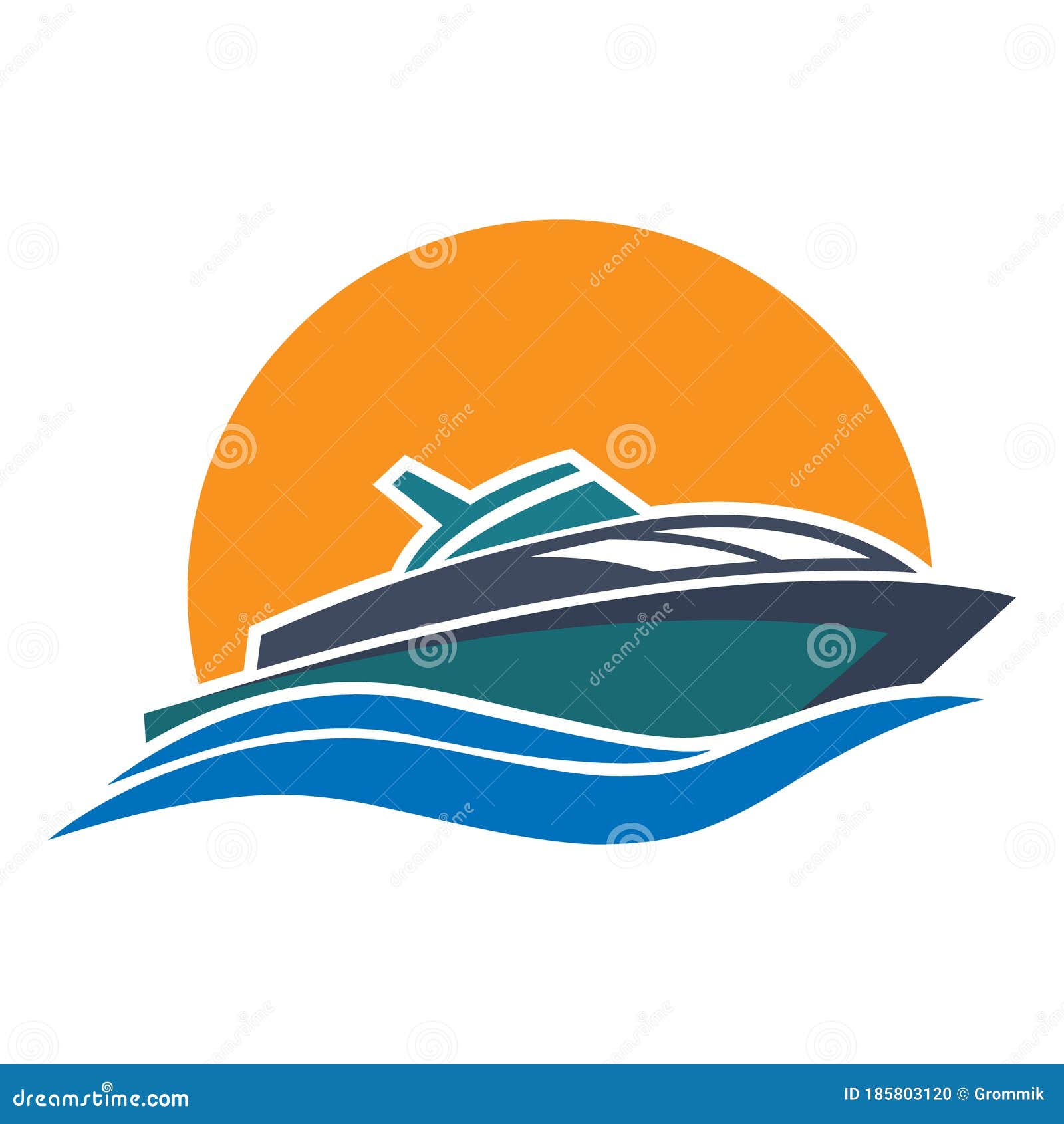 Simple Icon, Flat Logo of a Boat, Ferry or Ship on a Sunset Background ...