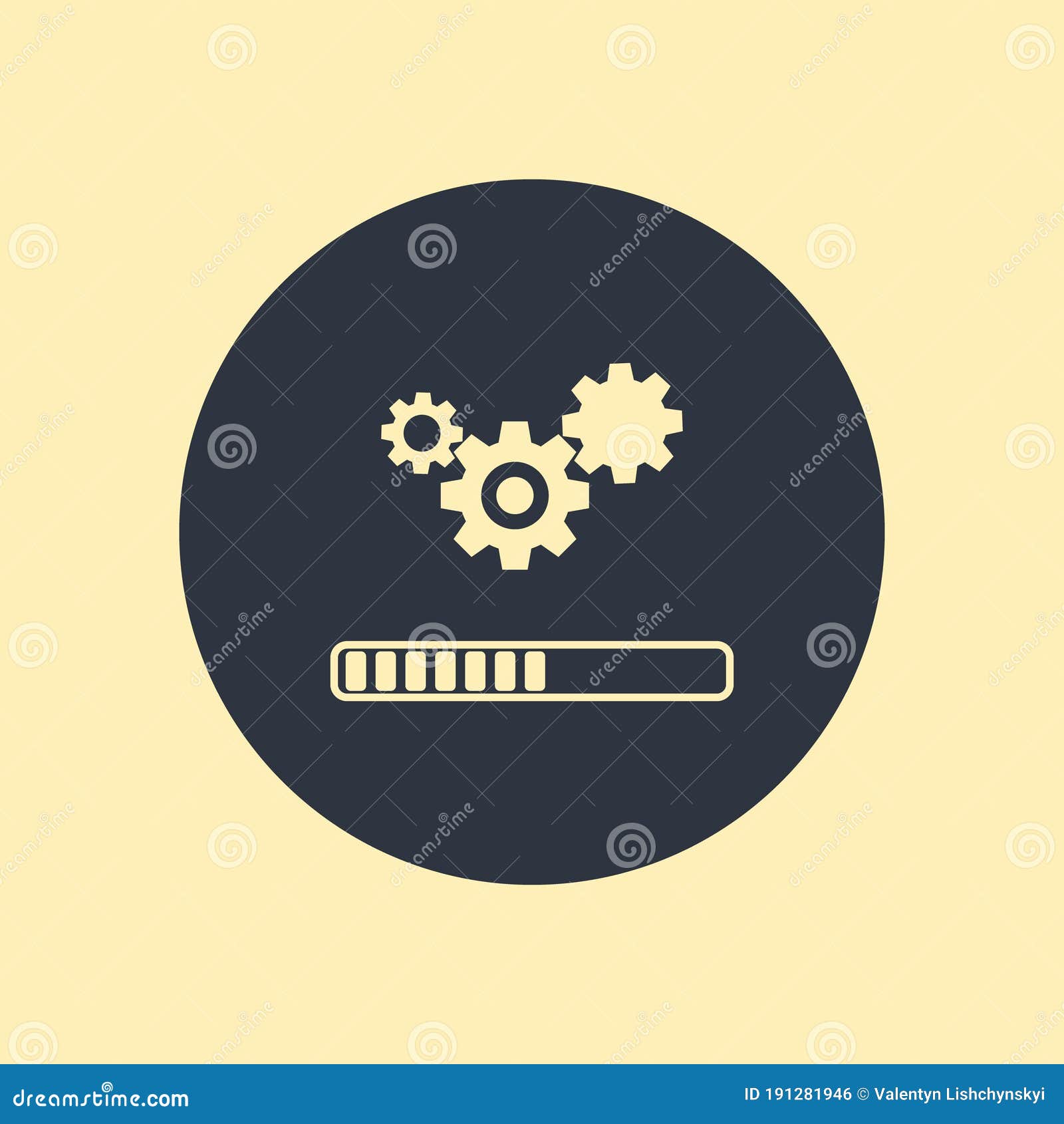 A Simple Icon of Gears Loading. Vector Symbol on Round Background Stock ...