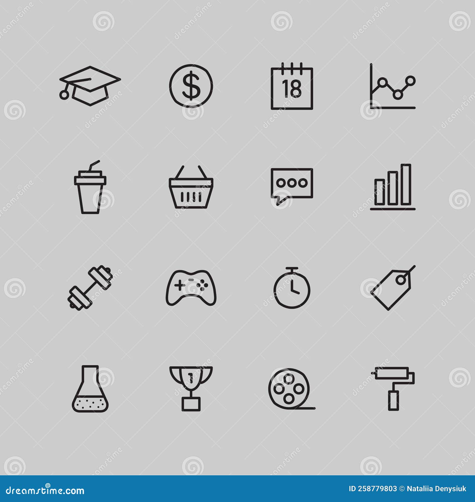 Simple Icon Pack with Black Lines Design Stock Vector - Illustration of ...
