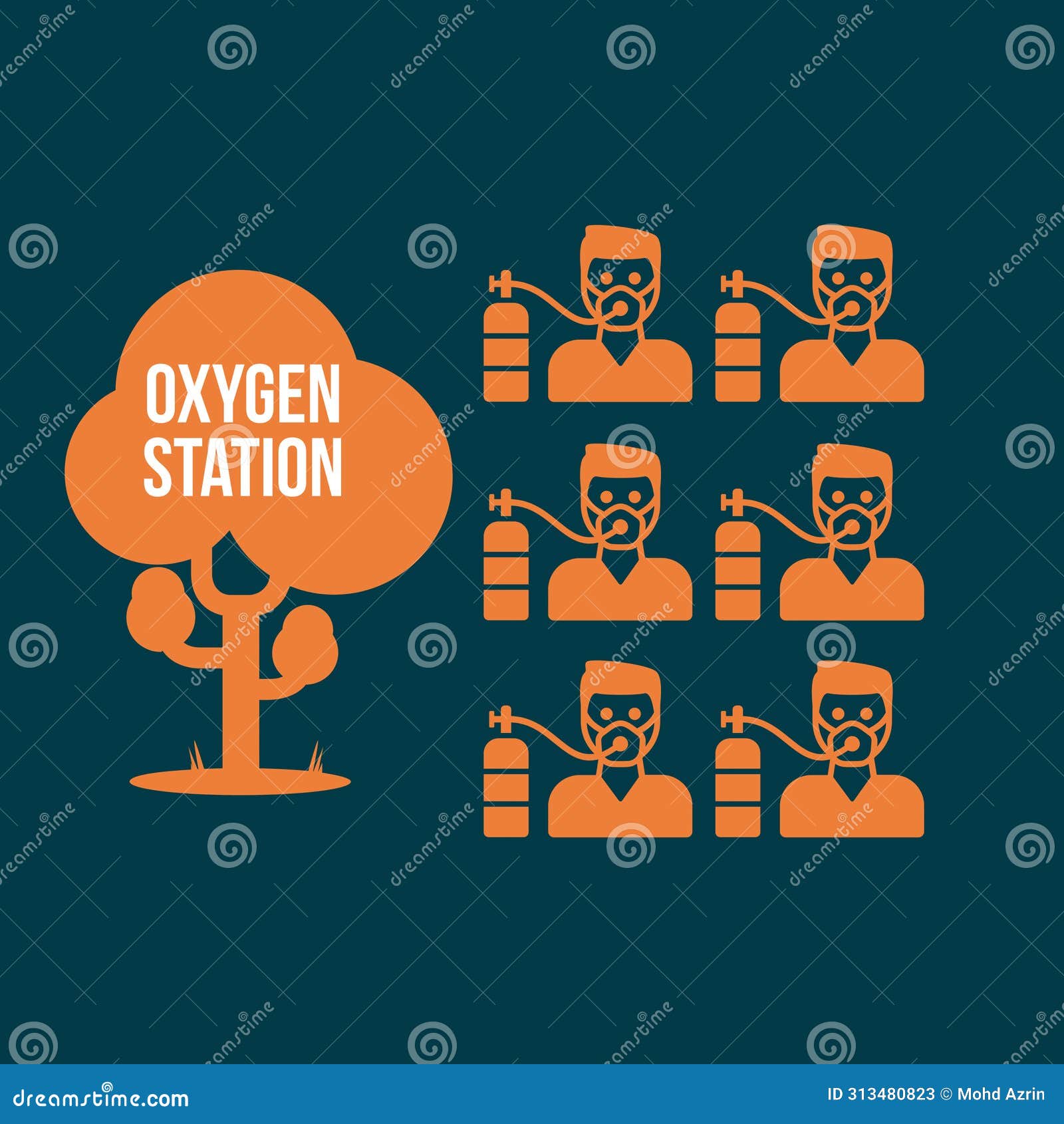 Simple Icon People with Oxygen Gas and Tree with Text OXYGEN STATION ...