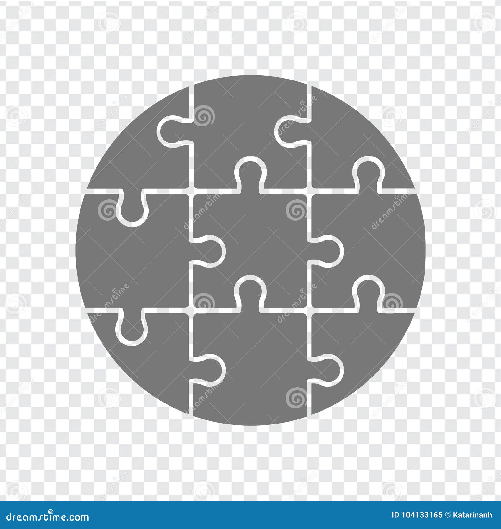 Simple Icon Puzzles on Transparent Background. Gray Circle of Puzzle ...