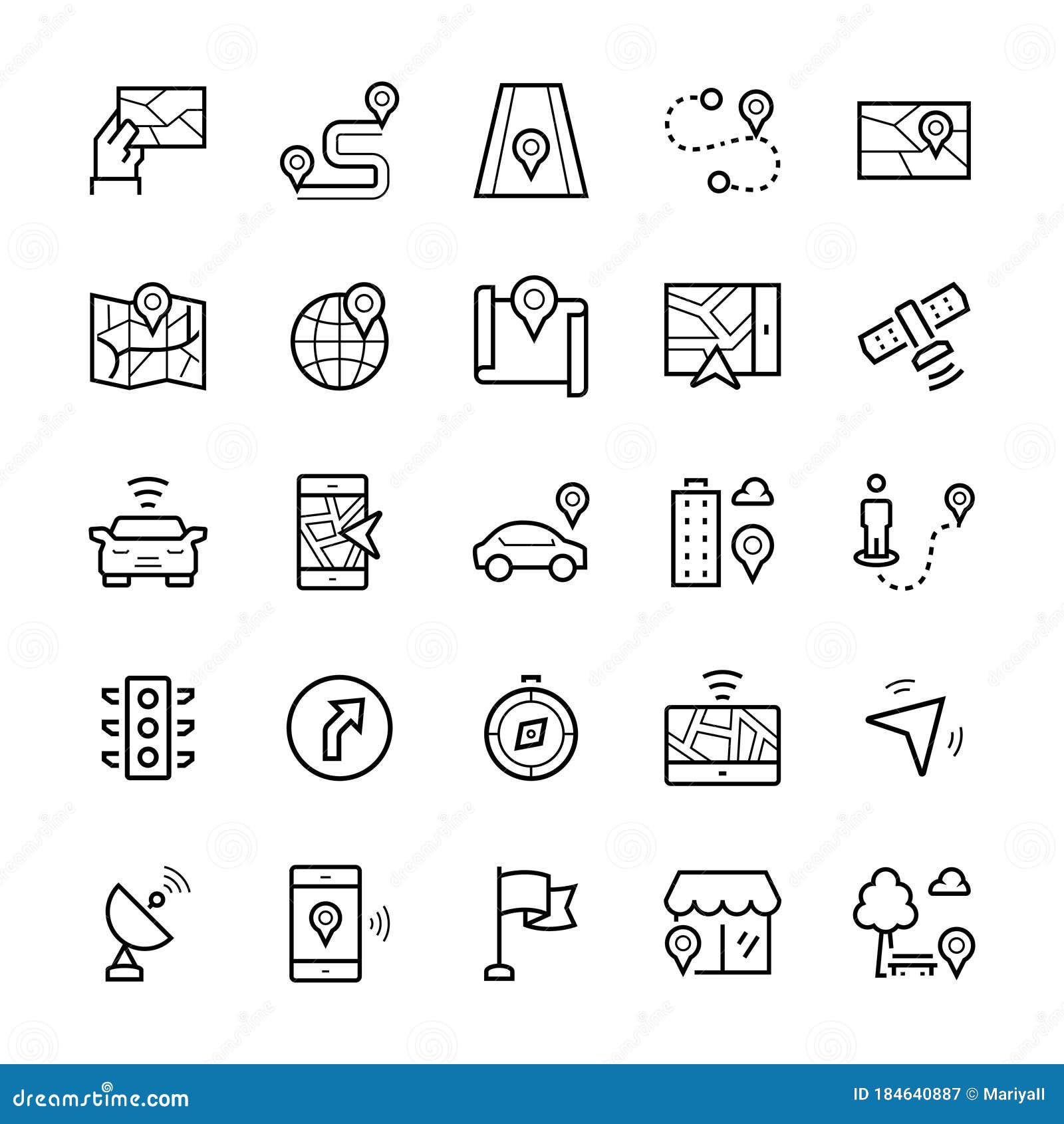 Simple Icon Set of Navigation Items in Thin Line Style. Vector Symbols ...