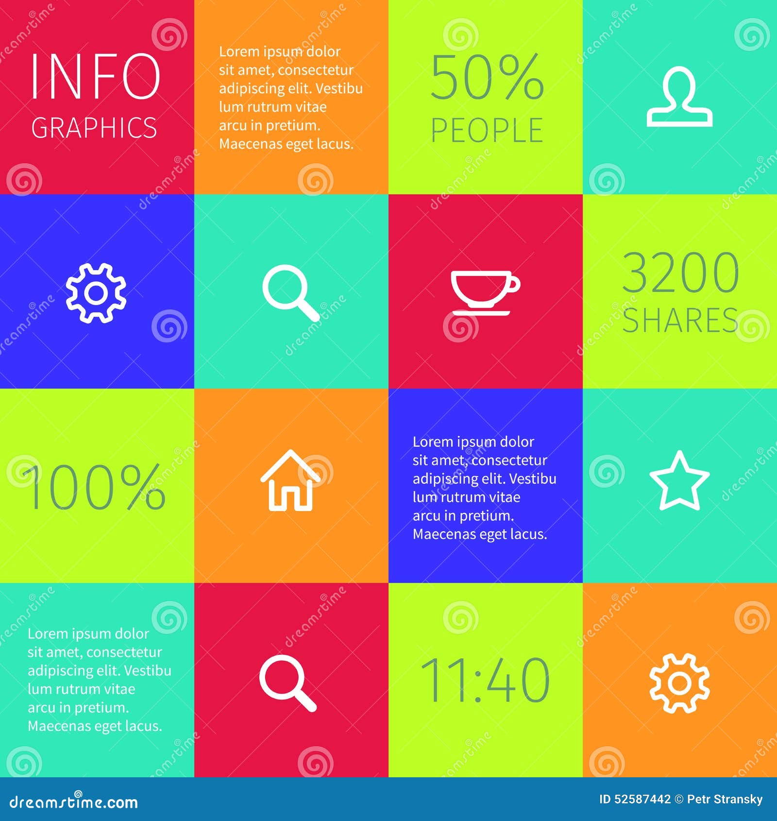 Simple Icons on Colorful Square Boxes Stock Vector - Illustration of ...