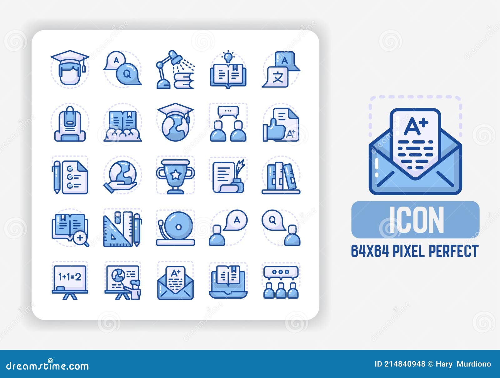 Simple Icons Set of Education Vector in Blue Tone Design. 64x64 Pixel ...
