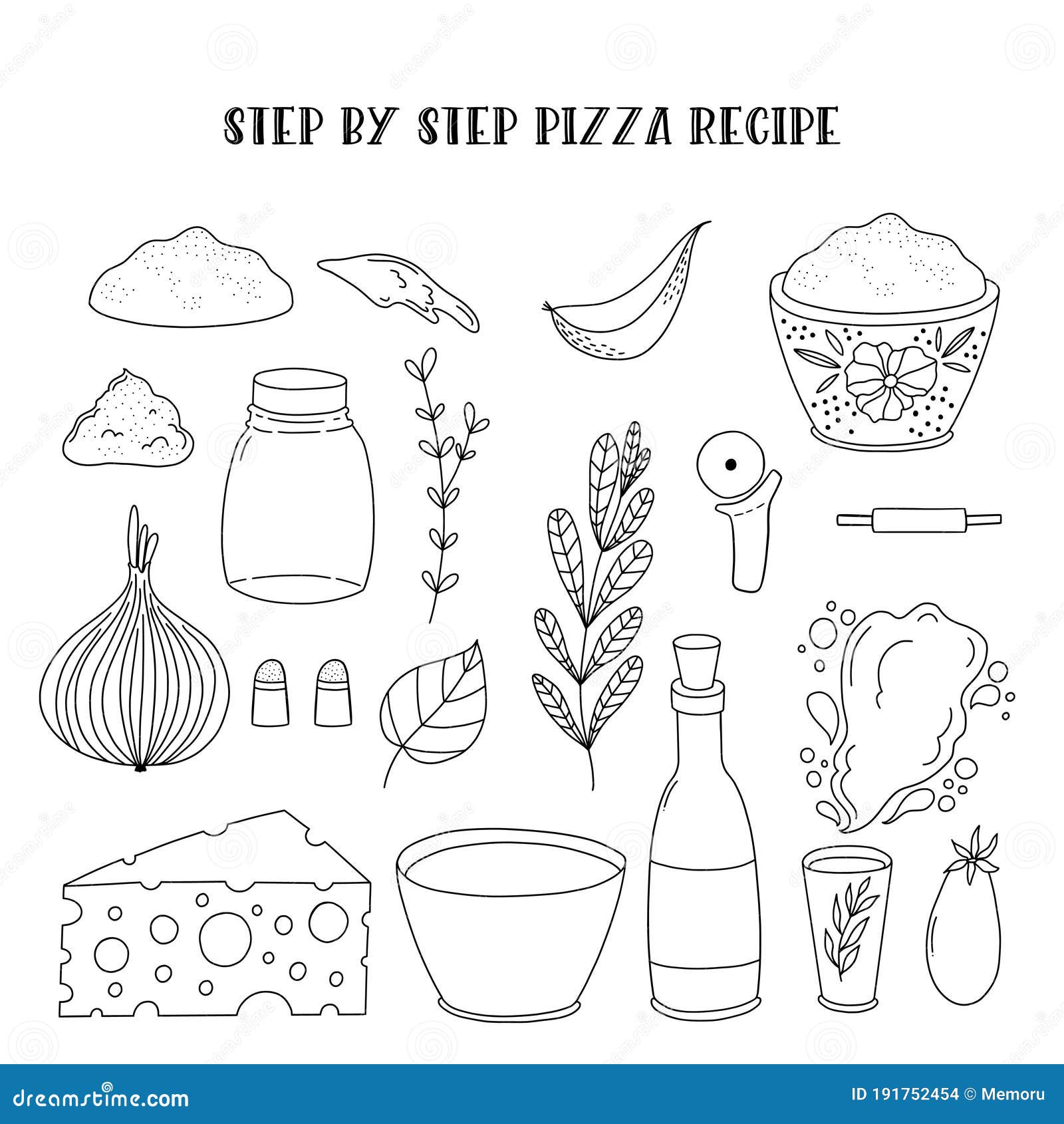 Simple Illustrated Step by Step Pizza Recipe. Stock Vector ...