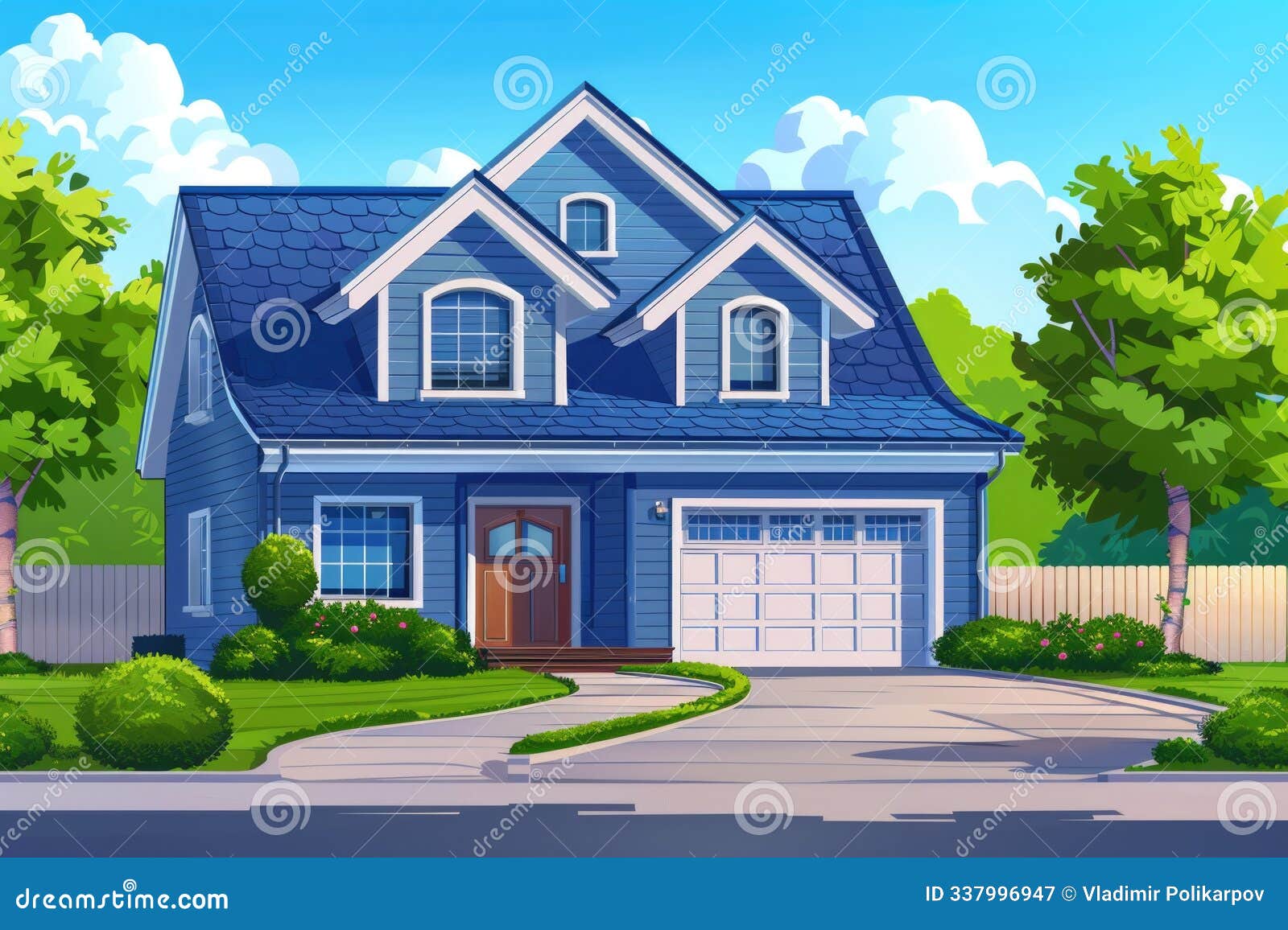 A Simple Illustration of a Blue House with a Driveway Stock Image ...