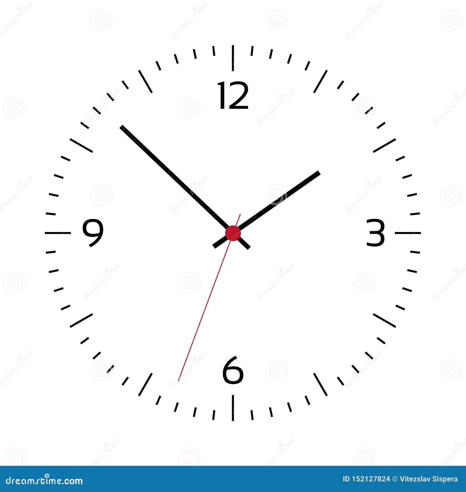 Simple Illustration of Clock Face with Minute, Hour and Second Hand and ...