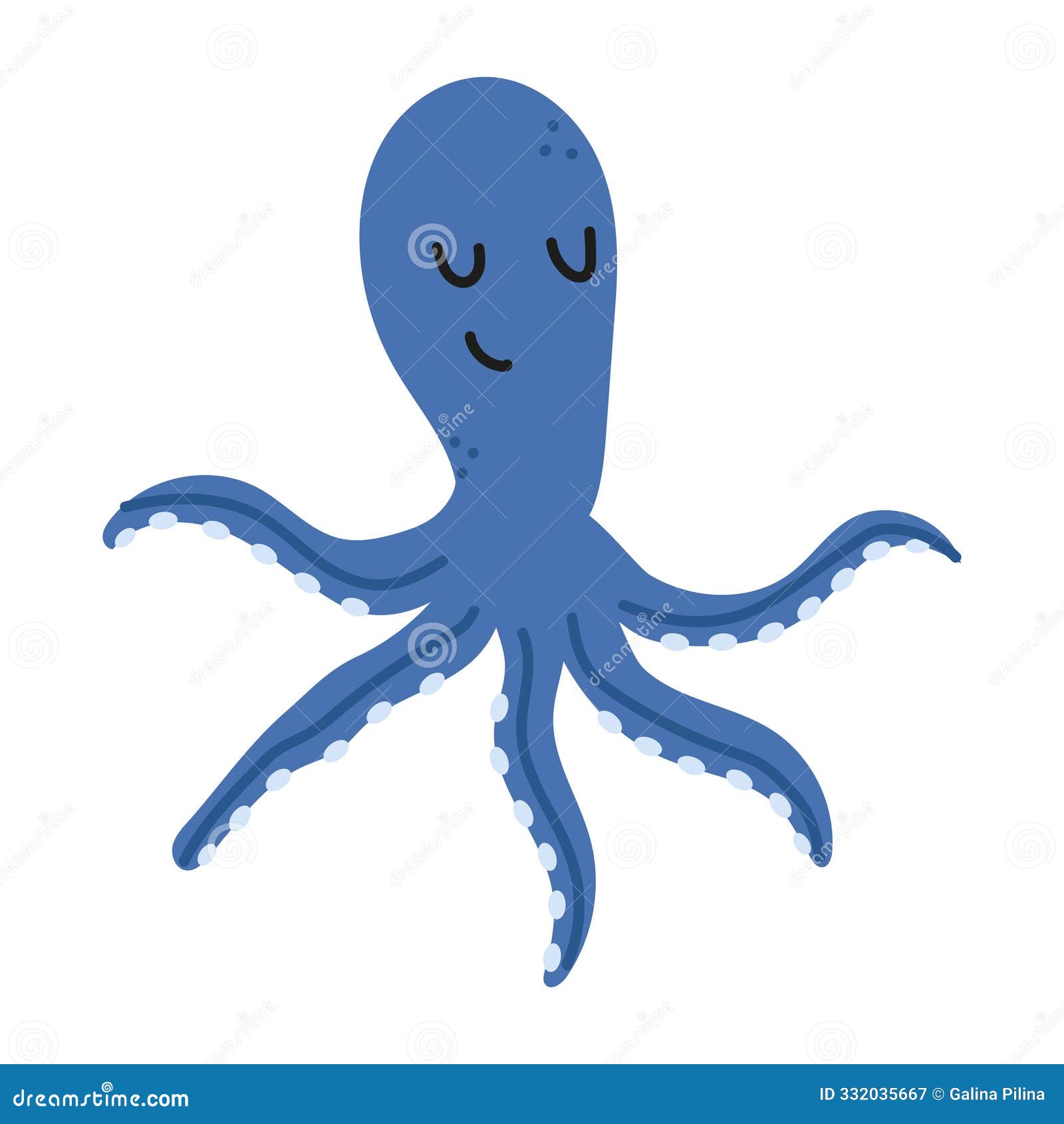 Simple Illustration of a Cute Doodle Blue Octopus. Fun Underwater ...