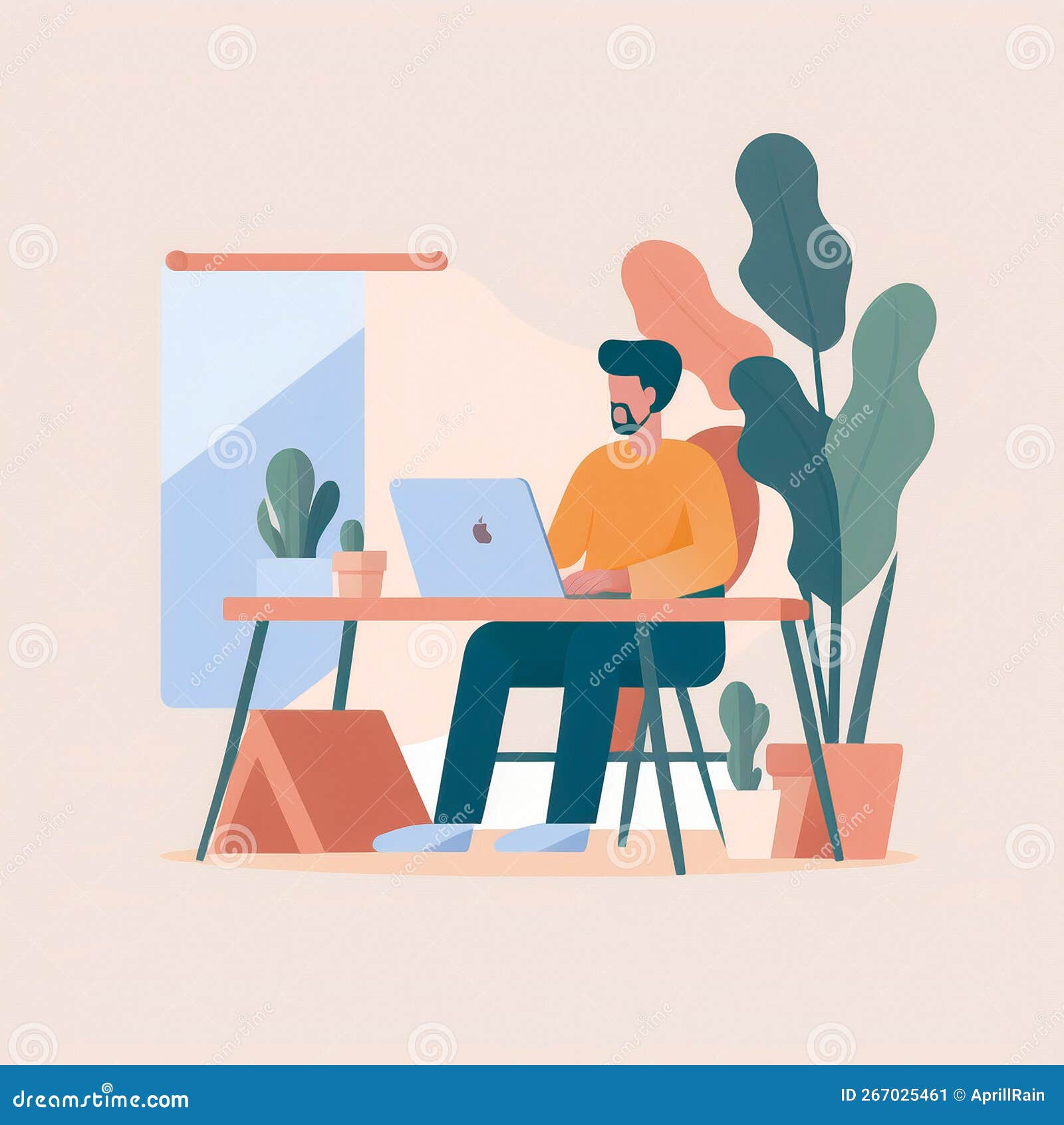 A Simple Illustration of a Developer Sitting at a Laptop Stock ...