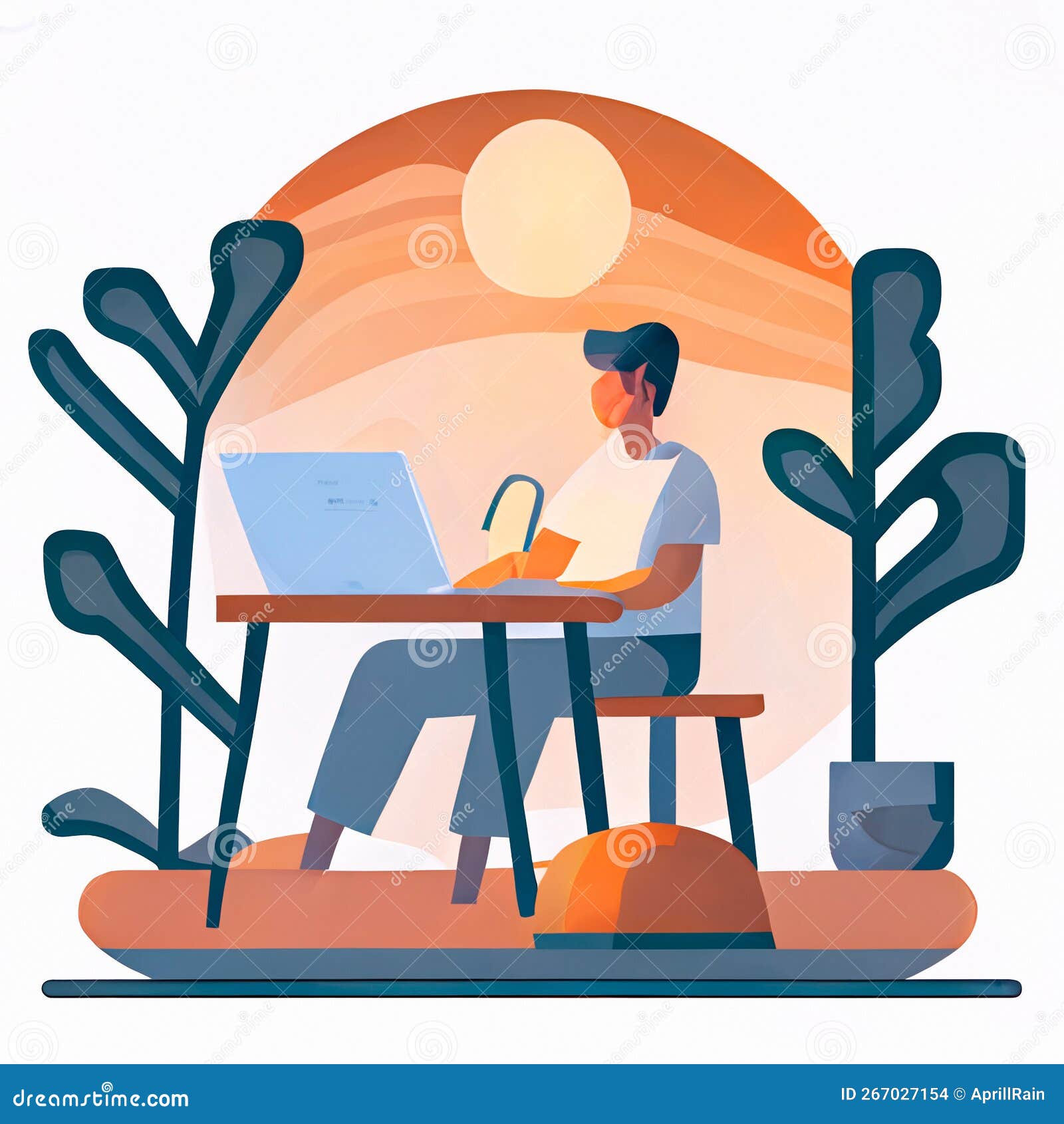 A Simple Illustration of a Developer Sitting at a Laptop Stock ...