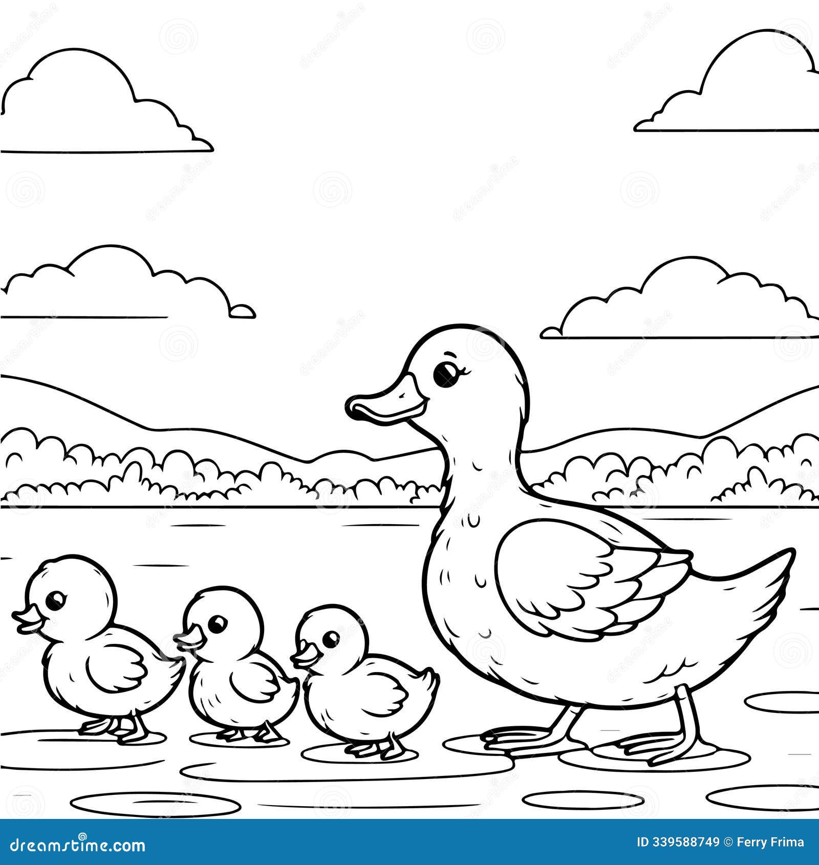 Simple Illustration of Ducks on Swamp Background Stock Illustration ...