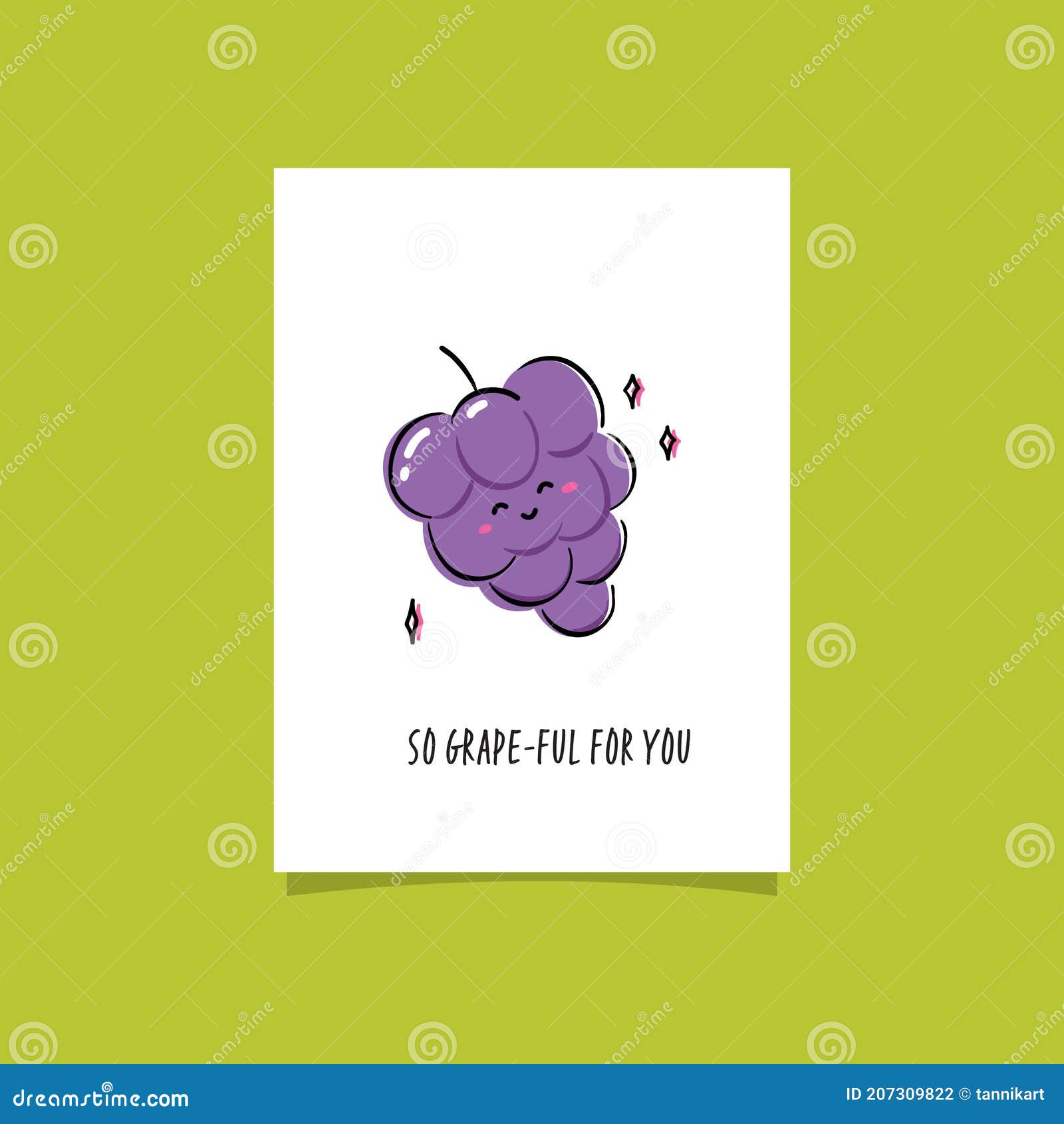 Simple Illustration with Fruit and Funny Phrase. so Grape-ful for You ...