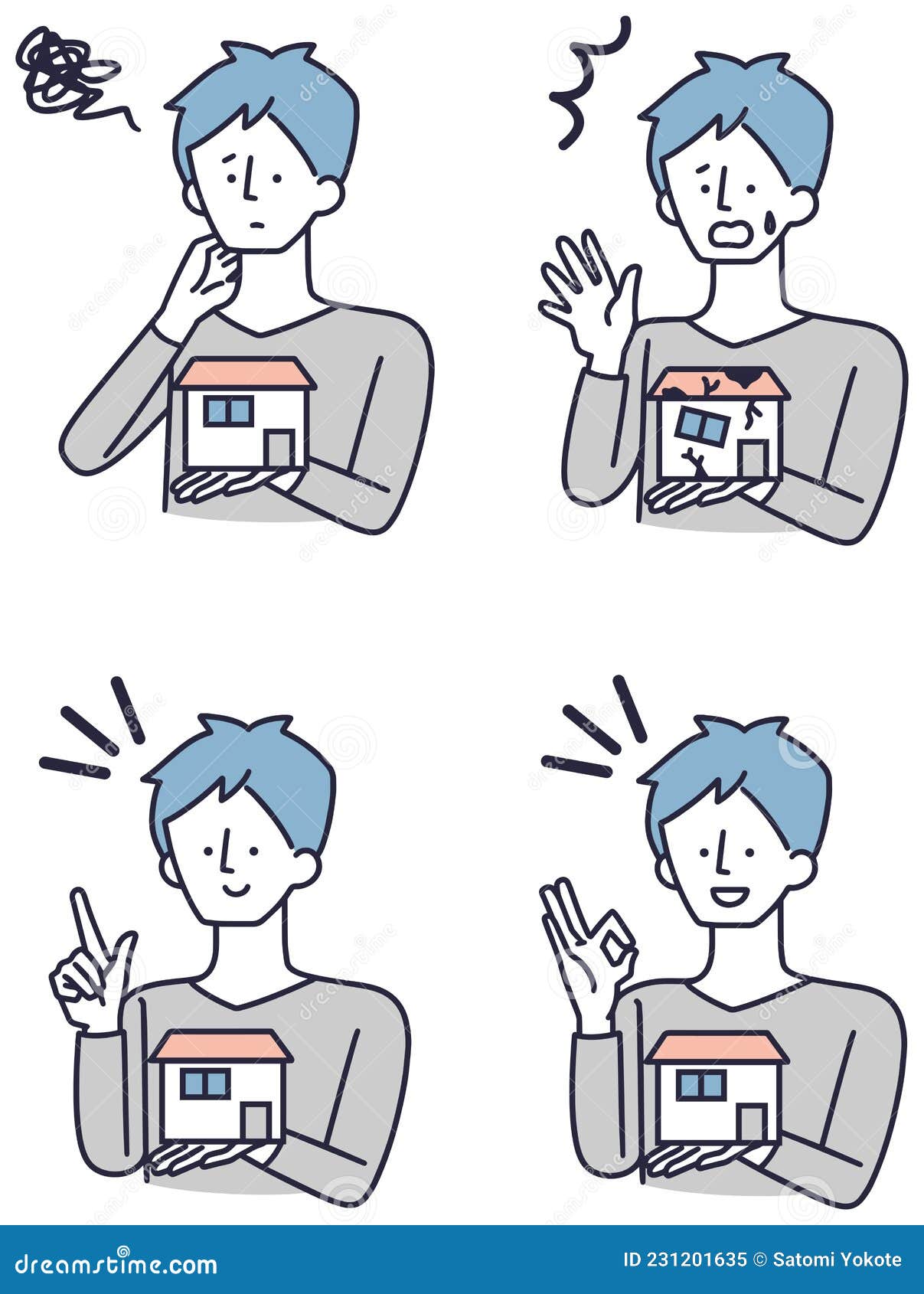 Simple Illustration of a Man Thinking about His House Stock Vector ...