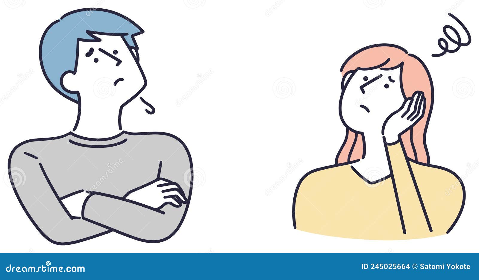 Simple Illustration of a Man and Woman with Troubled Faces Stock Vector ...