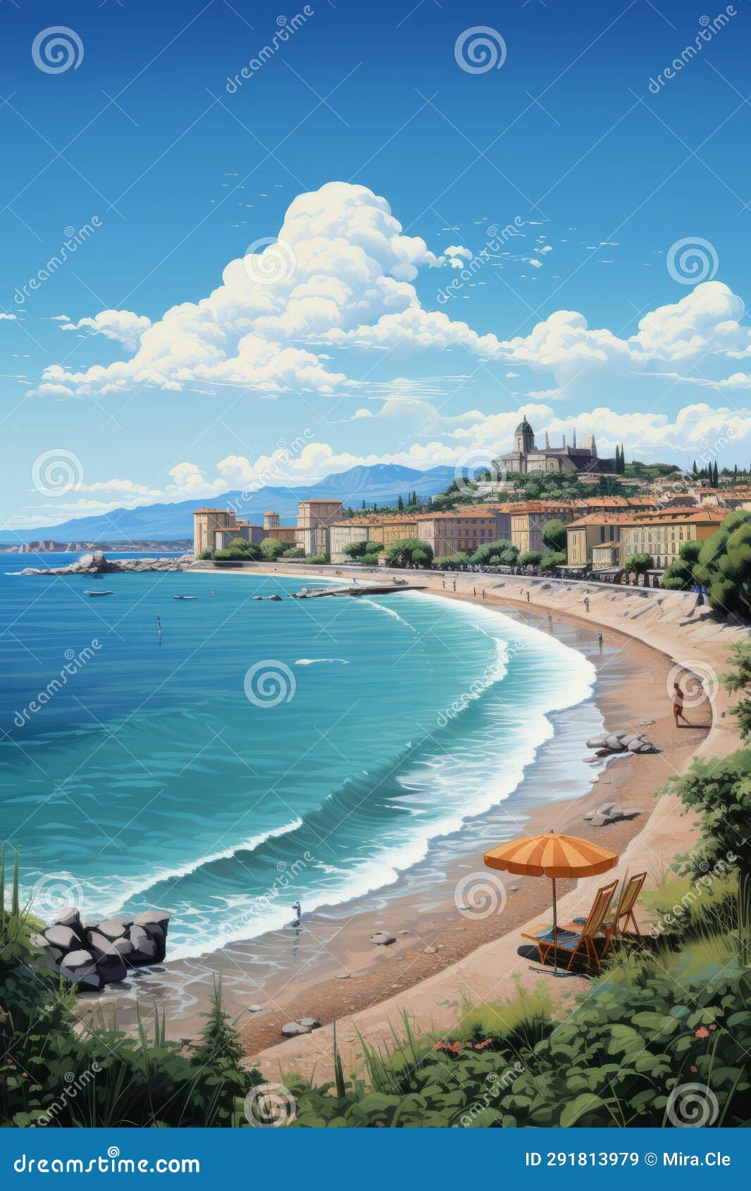 Simple Illustration of Nice, France, Created with Generative AI Stock ...