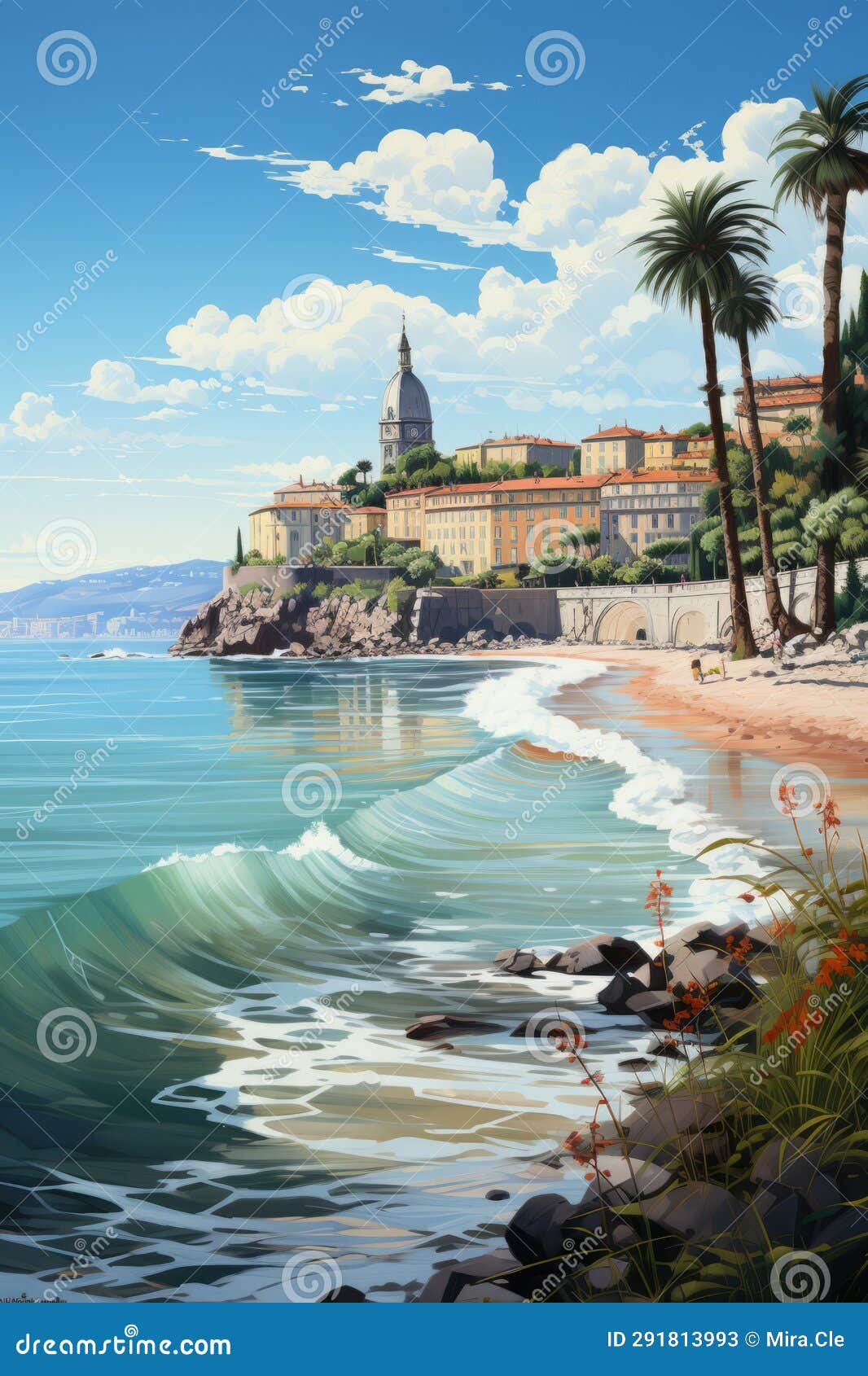 Simple Illustration of Nice, France, Created with Generative AI Stock ...