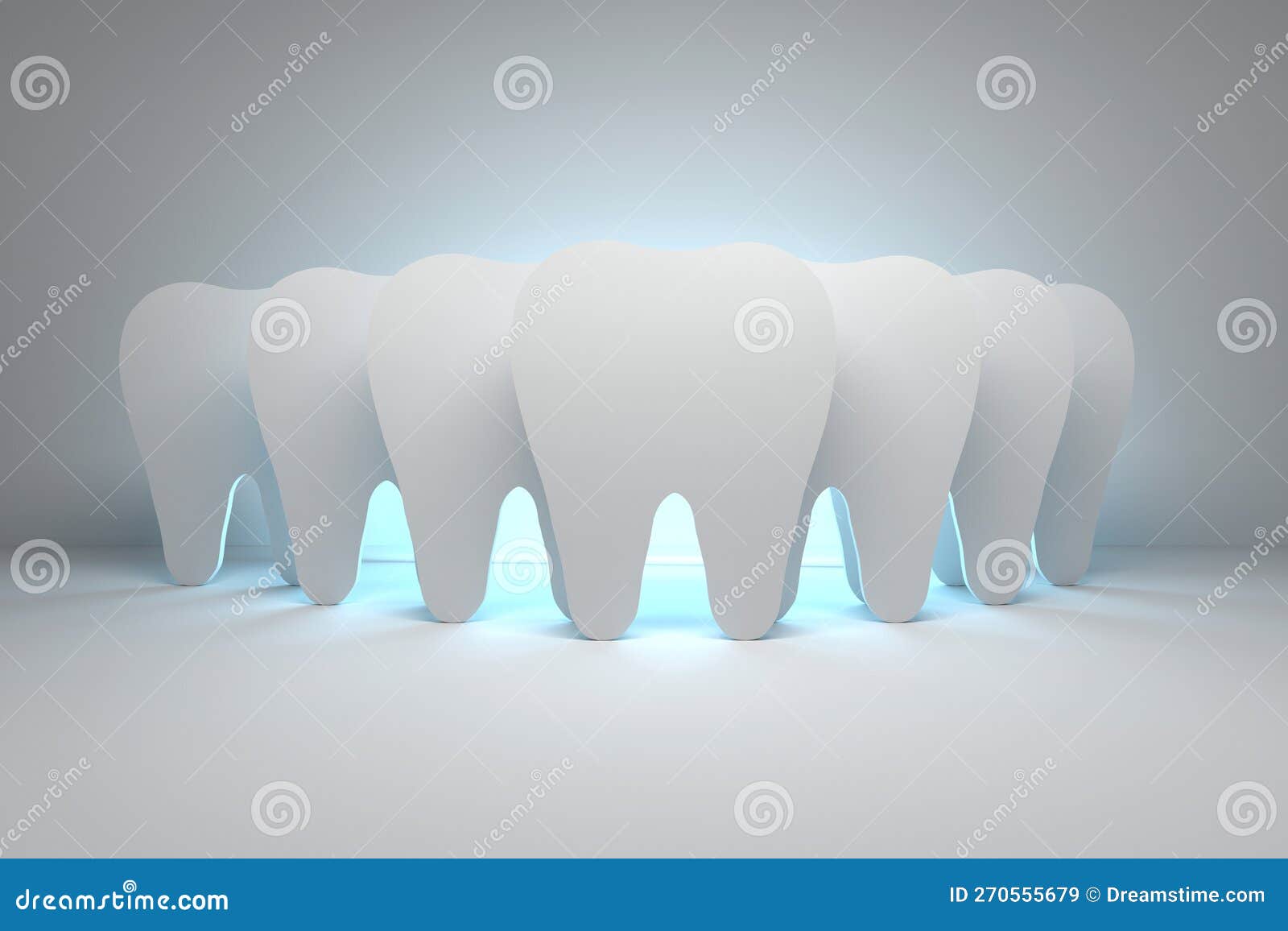 Simple Illustration with Row of White Teeth Illuminated by Blue Light ...