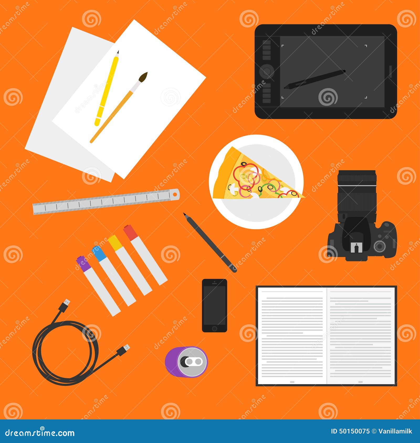 Objects Used In Everyday Life Of Modern People. Flat Style. Cartoon ...