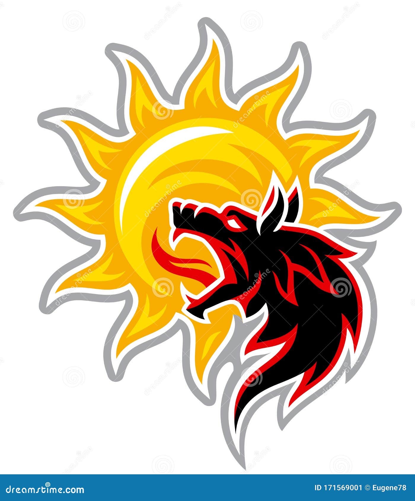 The Black Wolf Devours the Sun. Colored Version Stock Vector ...