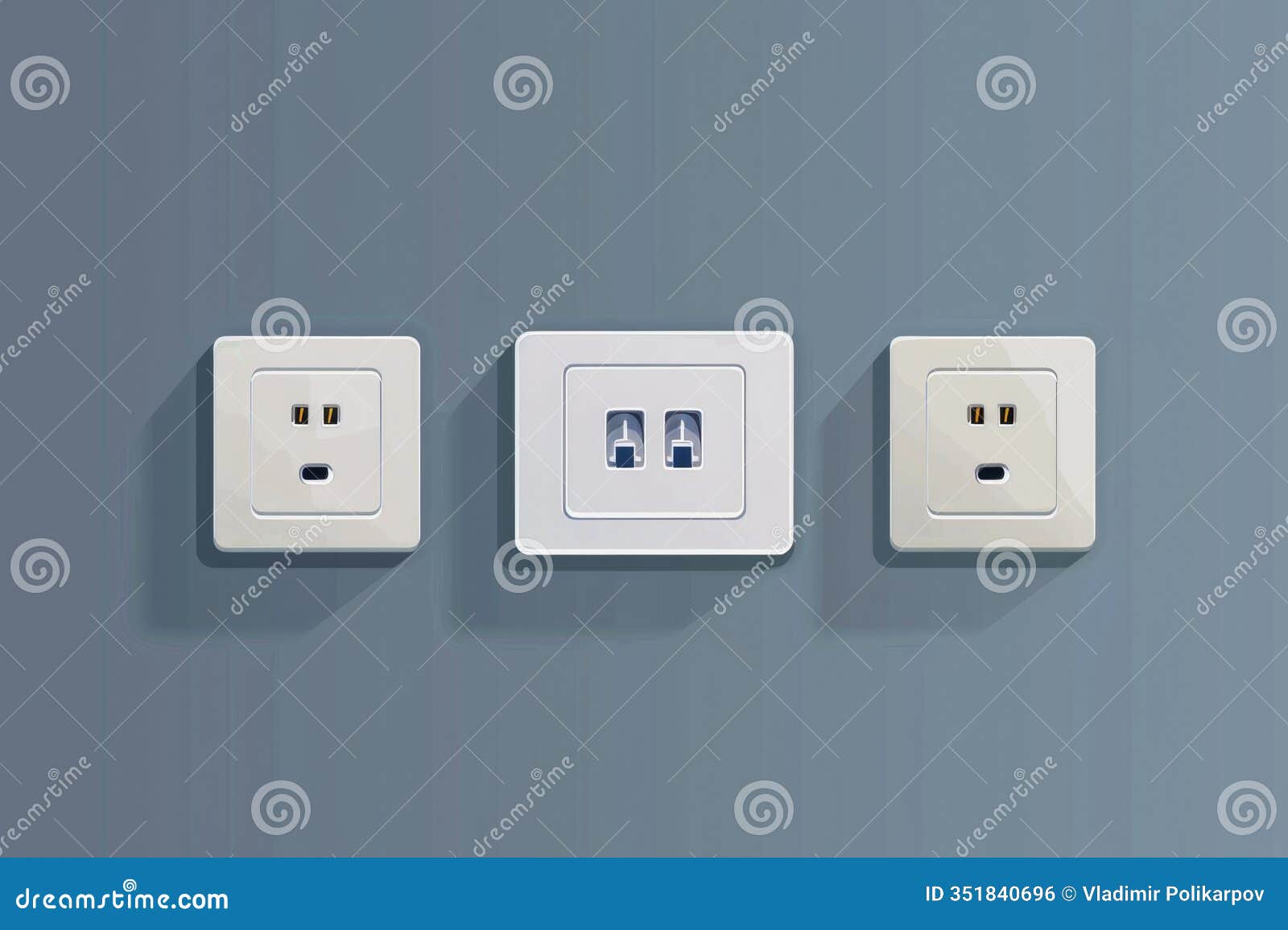 A Simple Image of Three White Electrical Outlets on a Blue Wall ...