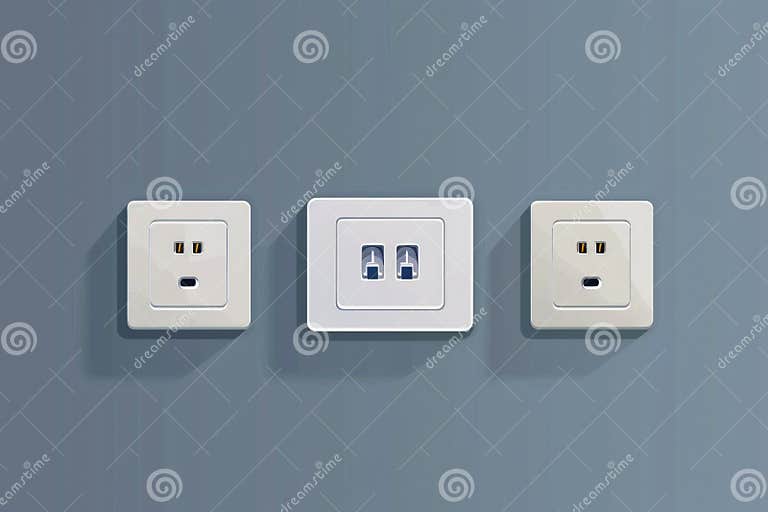 A Simple Image of Three White Electrical Outlets on a Blue Wall ...