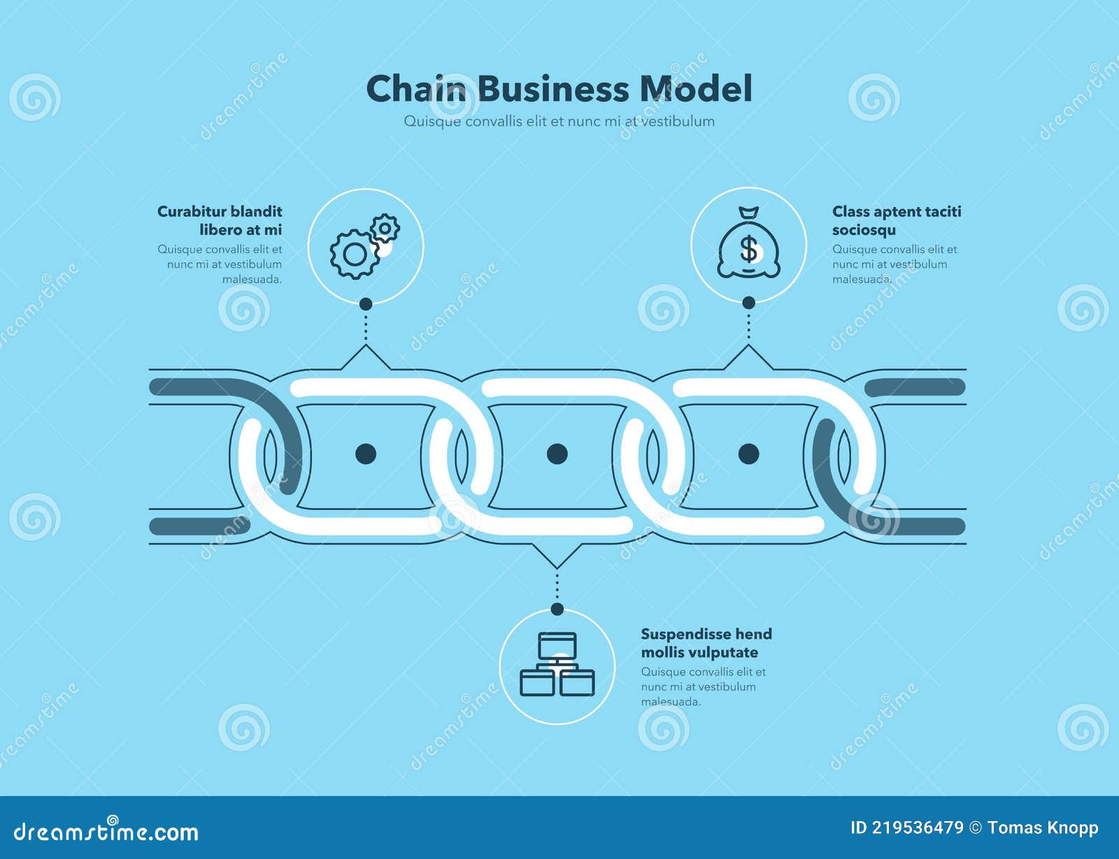 Simple Infographic for Chain Business Model with 3 Process Steps - Blue ...