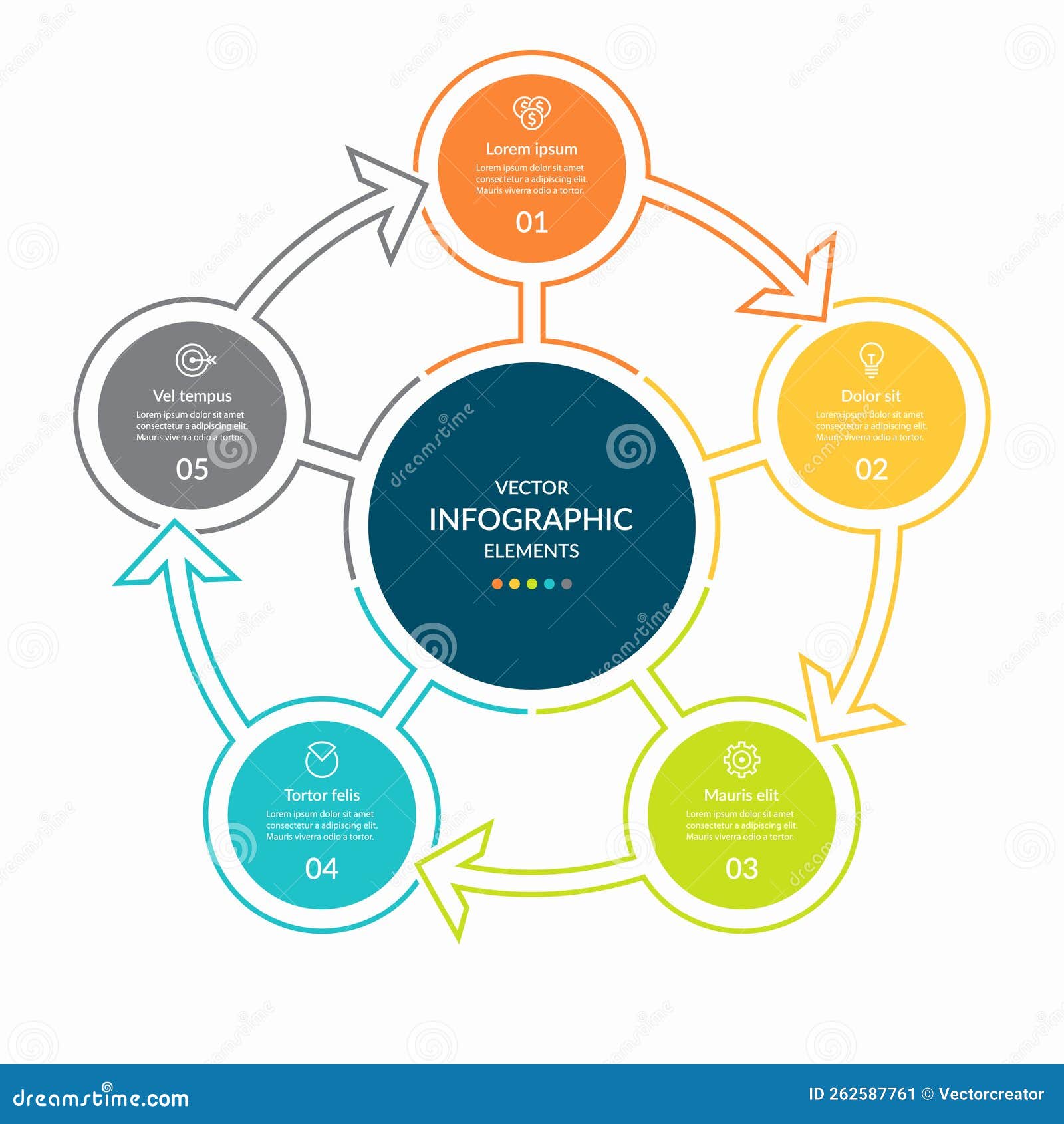 Simple Infographic Circle with 5 Steps. Vector Circular Template, Round ...