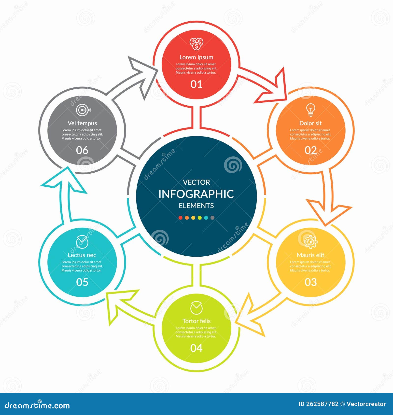 Simple Infographic Circle With 6 Steps. Vector Circular Template, Round ...