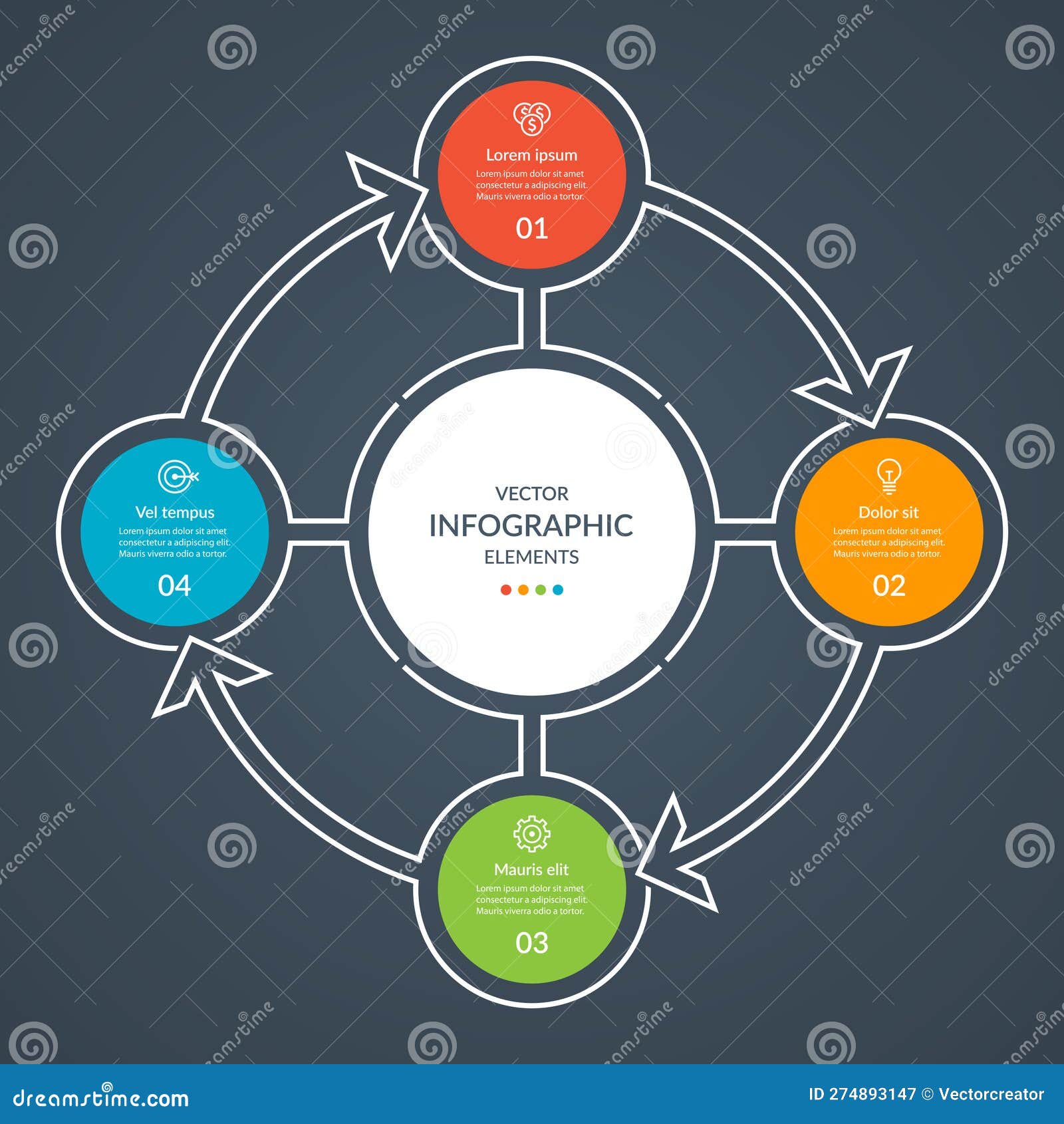 Simple Infographic Circle with 4 Steps. Vector Circular Template, Round ...