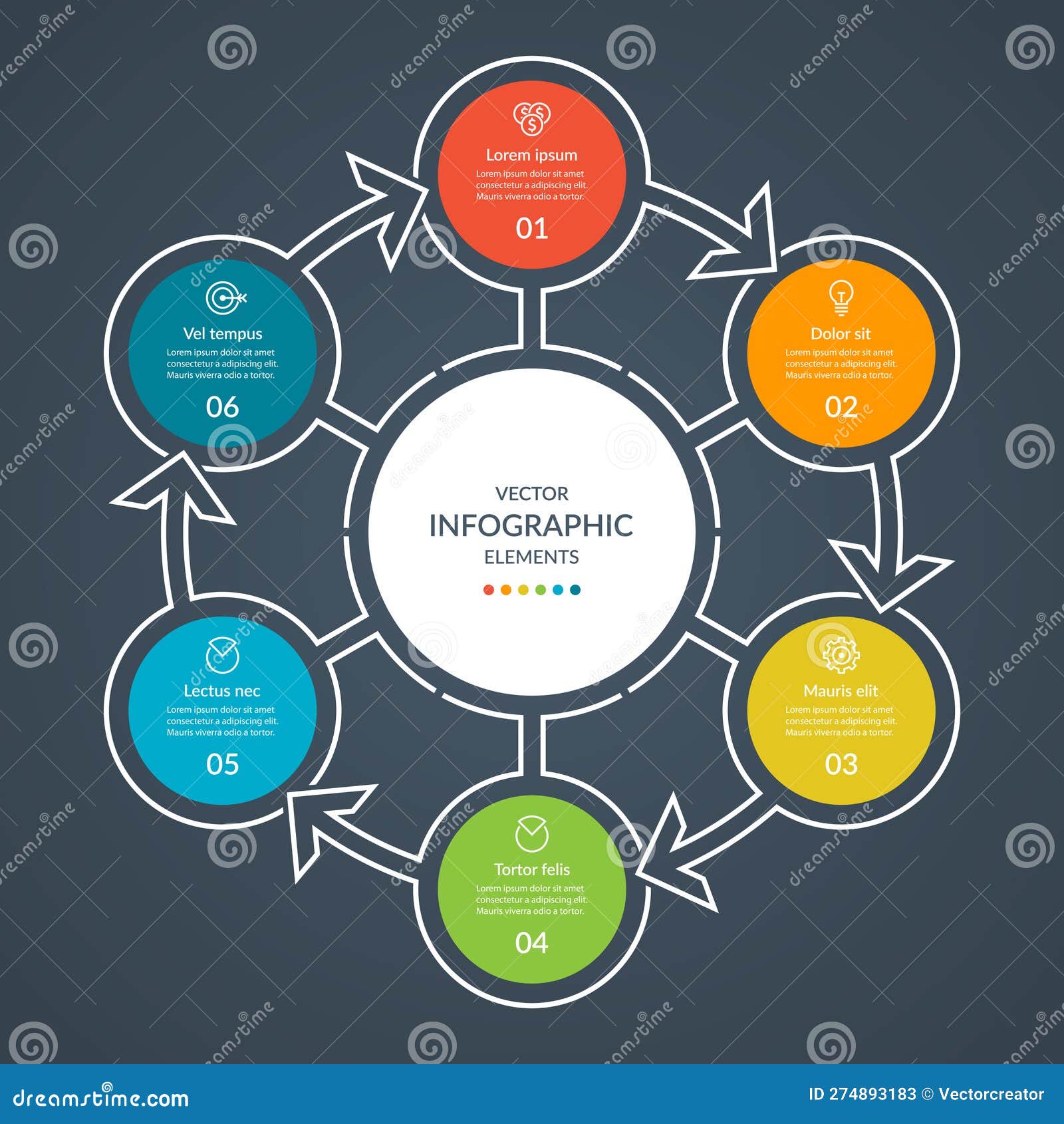 Simple Infographic Circle With 6 Steps. Vector Circular Template, Round ...