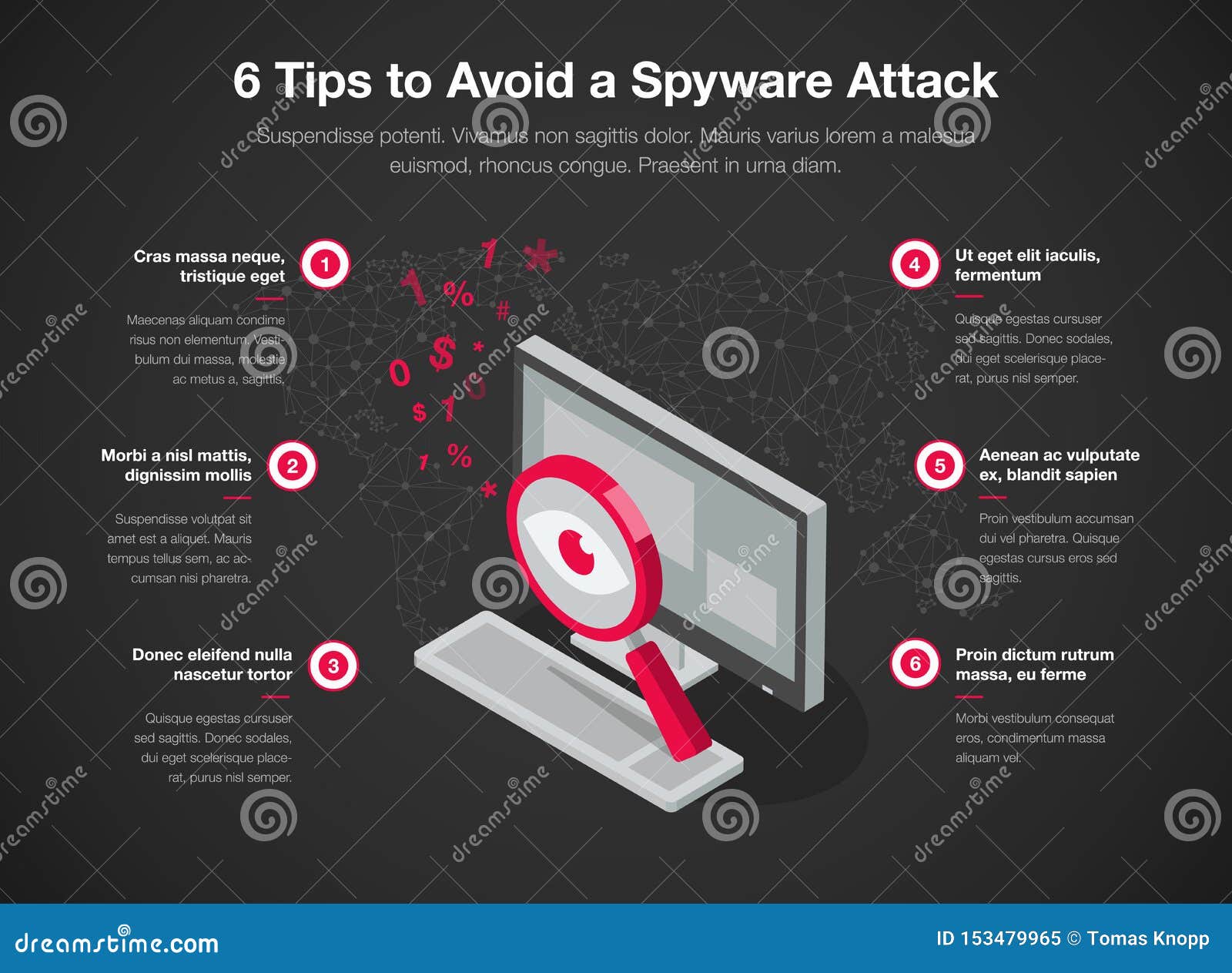 Simple Infographic Template for 6 Tips To Avoid a Spyware Attack - Dark ...