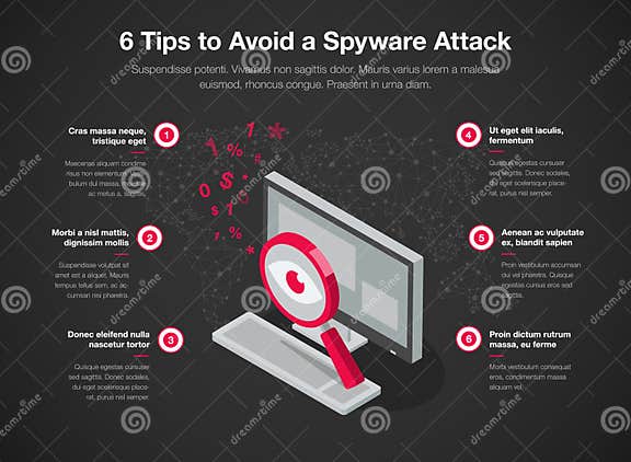 Simple Infographic Template for 6 Tips To Avoid a Spyware Attack - Dark ...