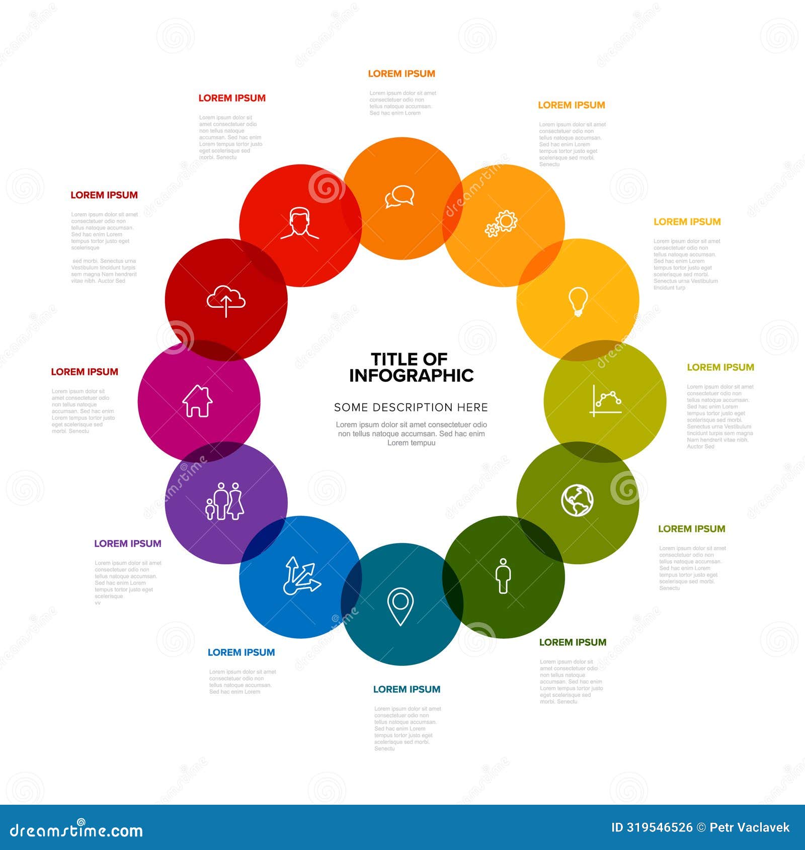Simple Infographic With Twelve Circles With Icons In One Big Cycle ...