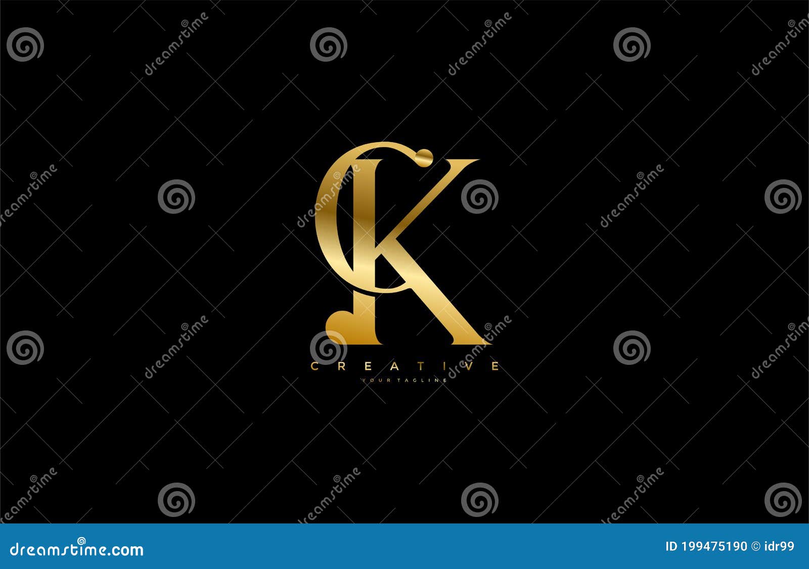Simple Initial CK Monogram Serif Gold Style Logo Stock Illustration ...